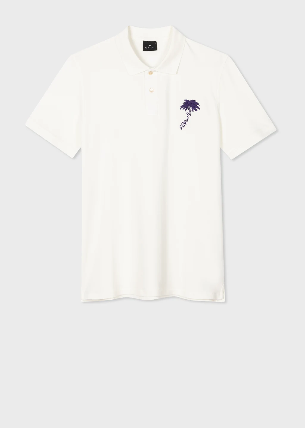 Men's Ecru Embroidered 'Palm Tree' Polo Shirt