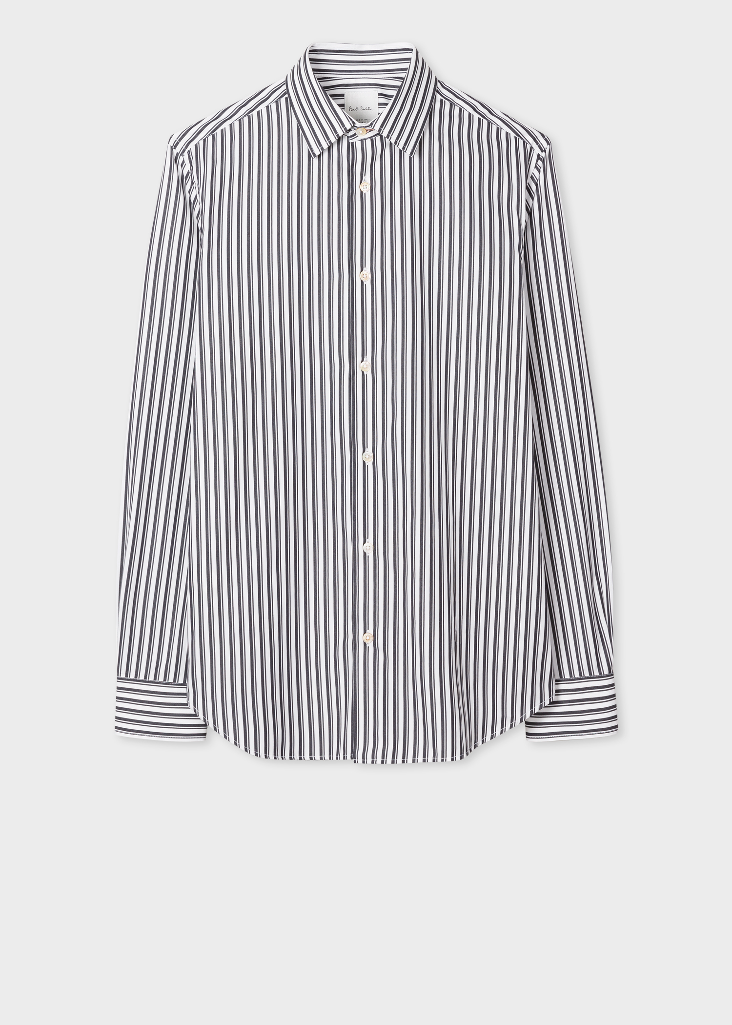 Men's Slim-Fit White And Black Stripe Shirt