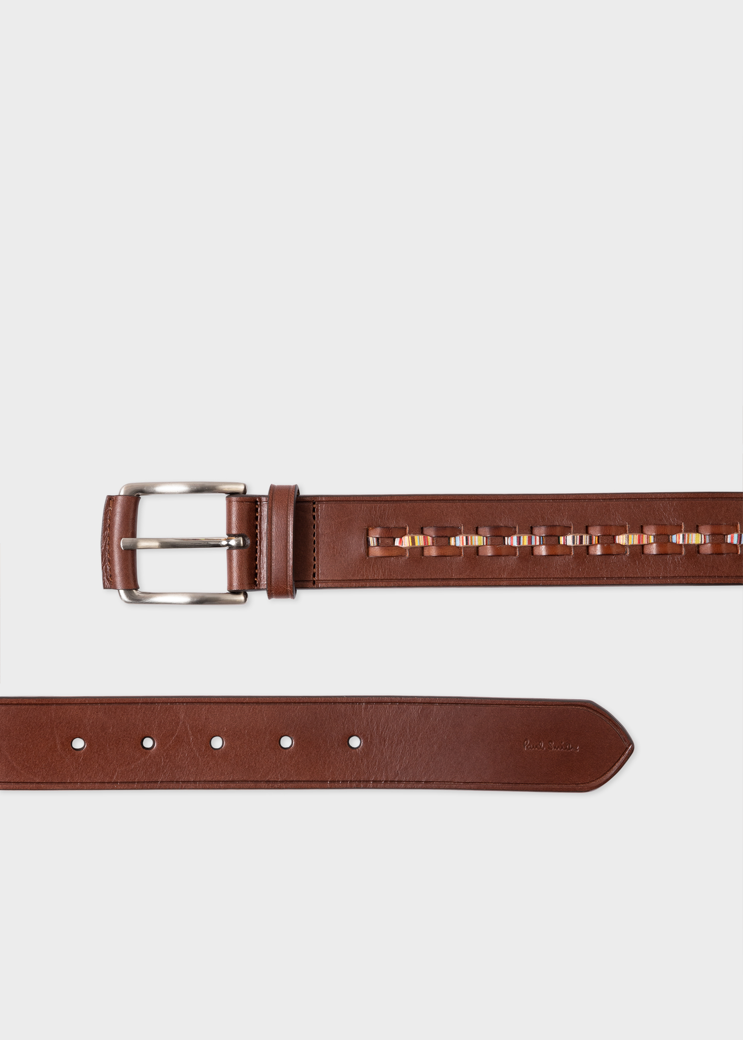 Tan Leather Woven 'Signature Stripe' Belt