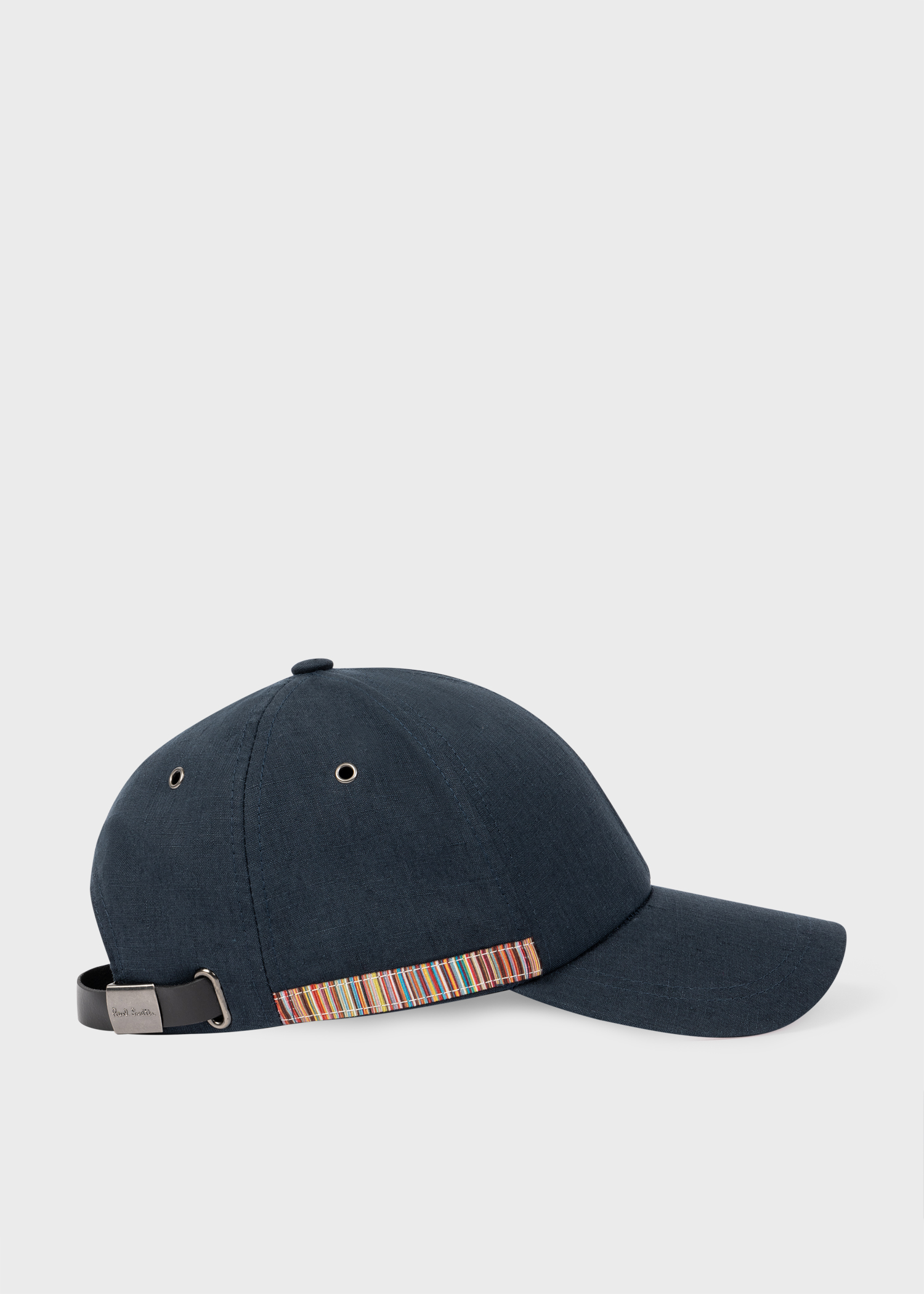 Dark Navy Linen Signature Stripe Trim Cap