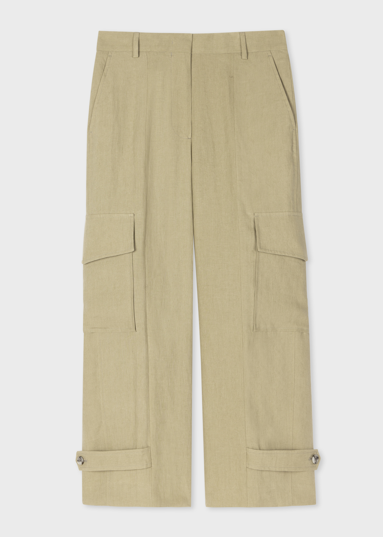 Women's Pale Khaki Linen Cargo Pants