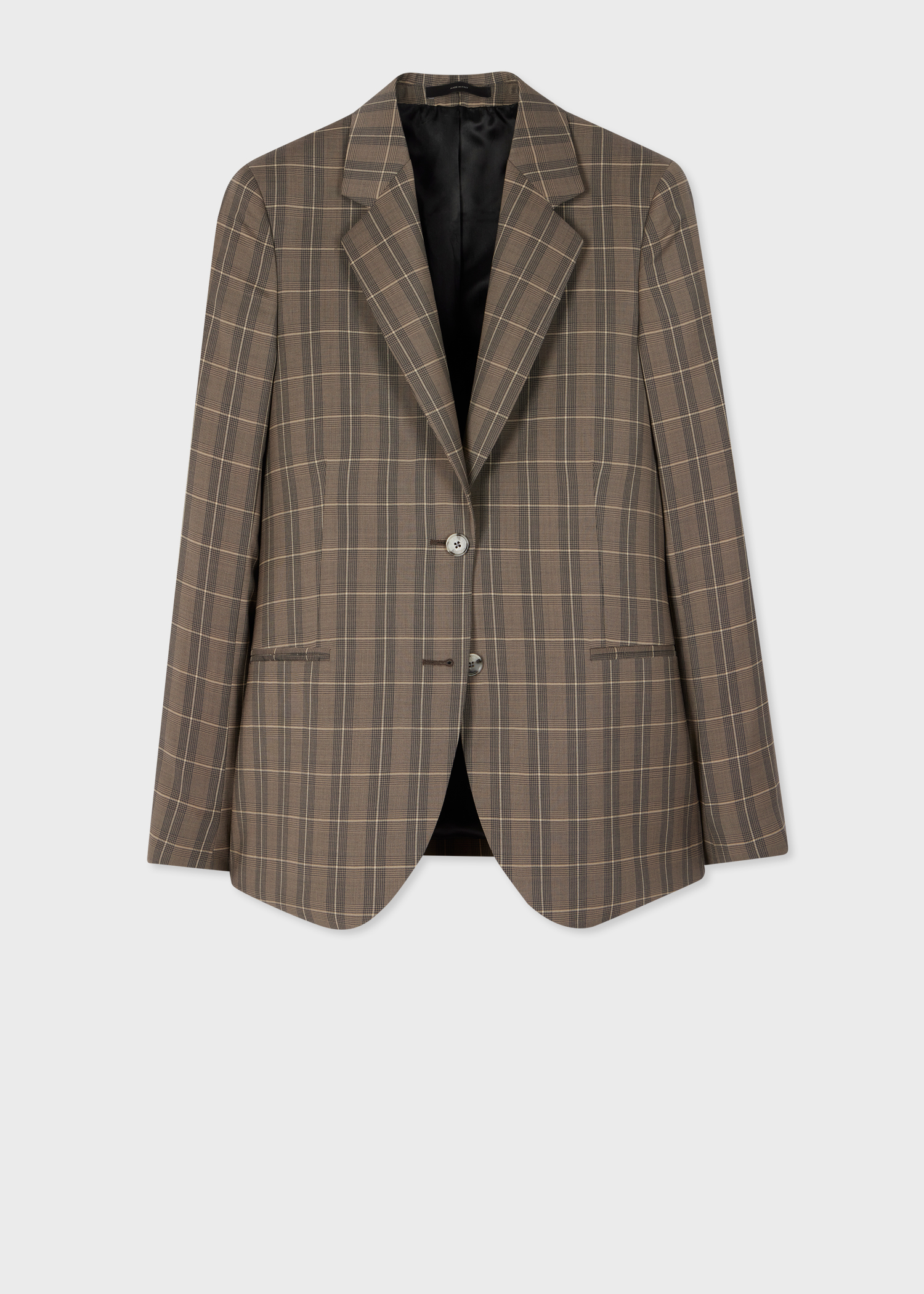 Women's Taupe Two Button Check Blazer