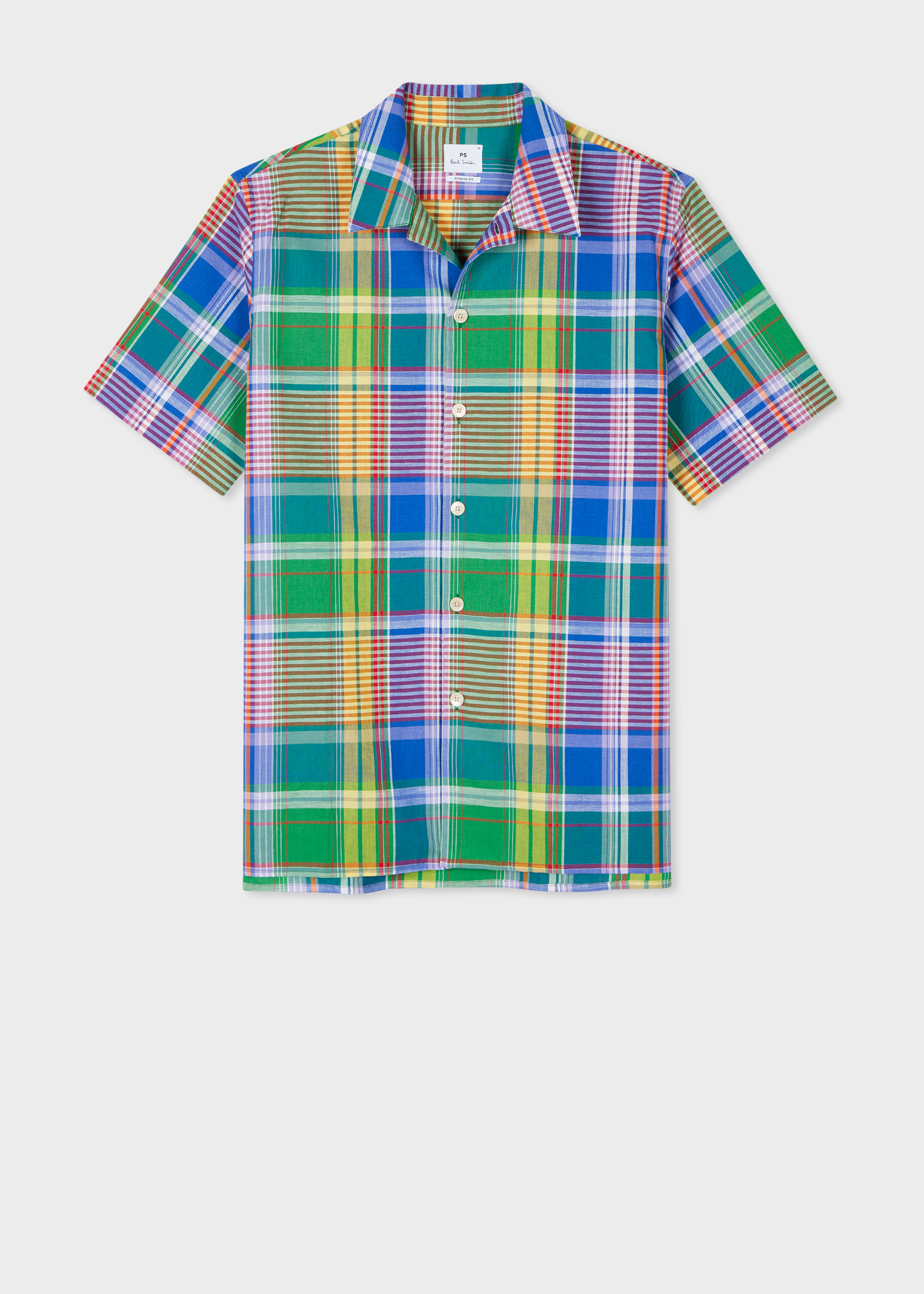 Men's Multicolour Check Cotton-Linen Short-Sleeve Shirt