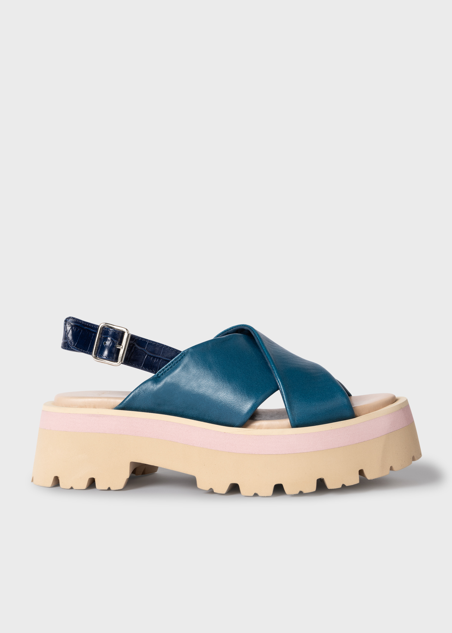 Women's Blue 'Logan' Leather Platform Sandals