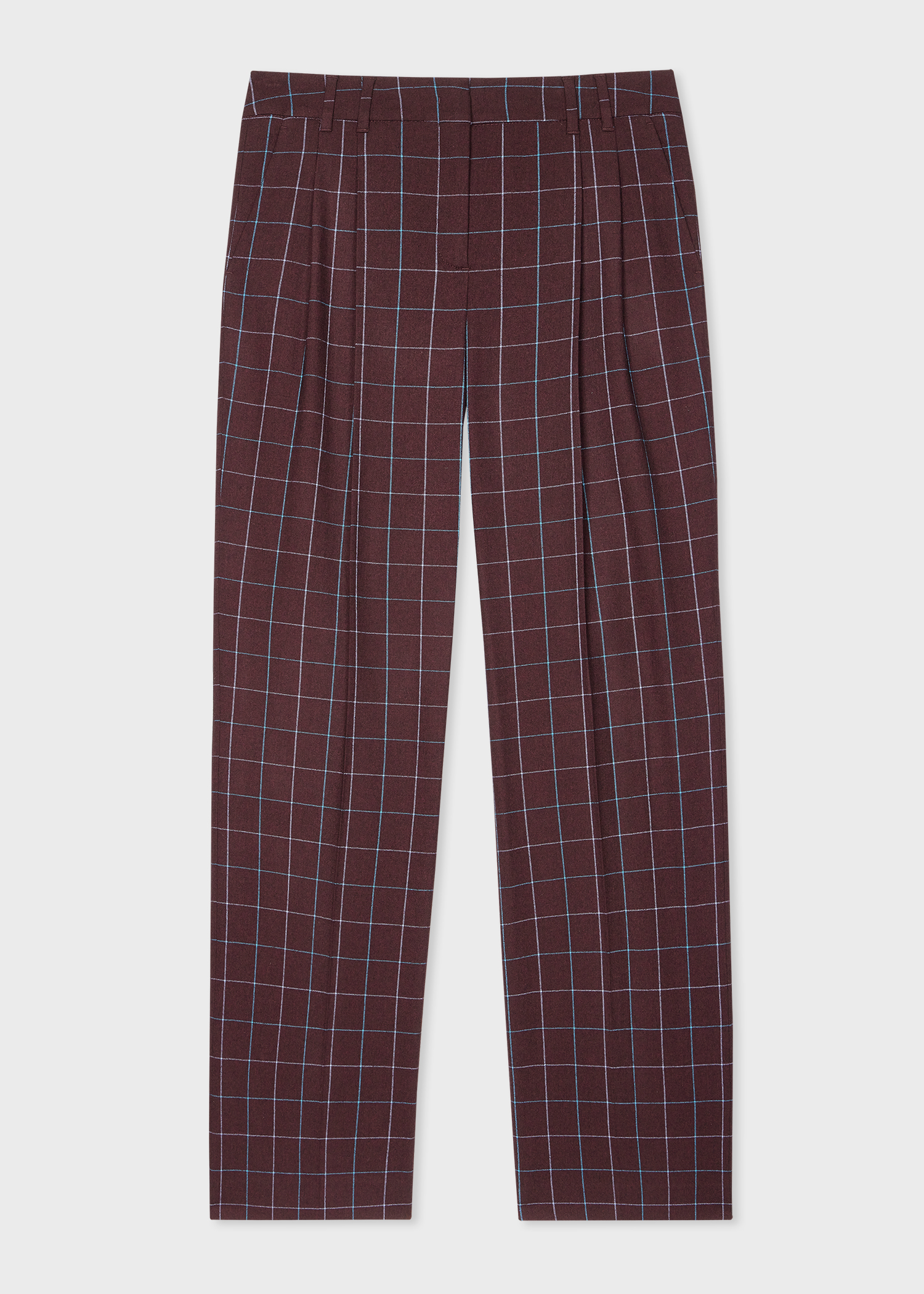 Women's Red Check Trousers with Pleat