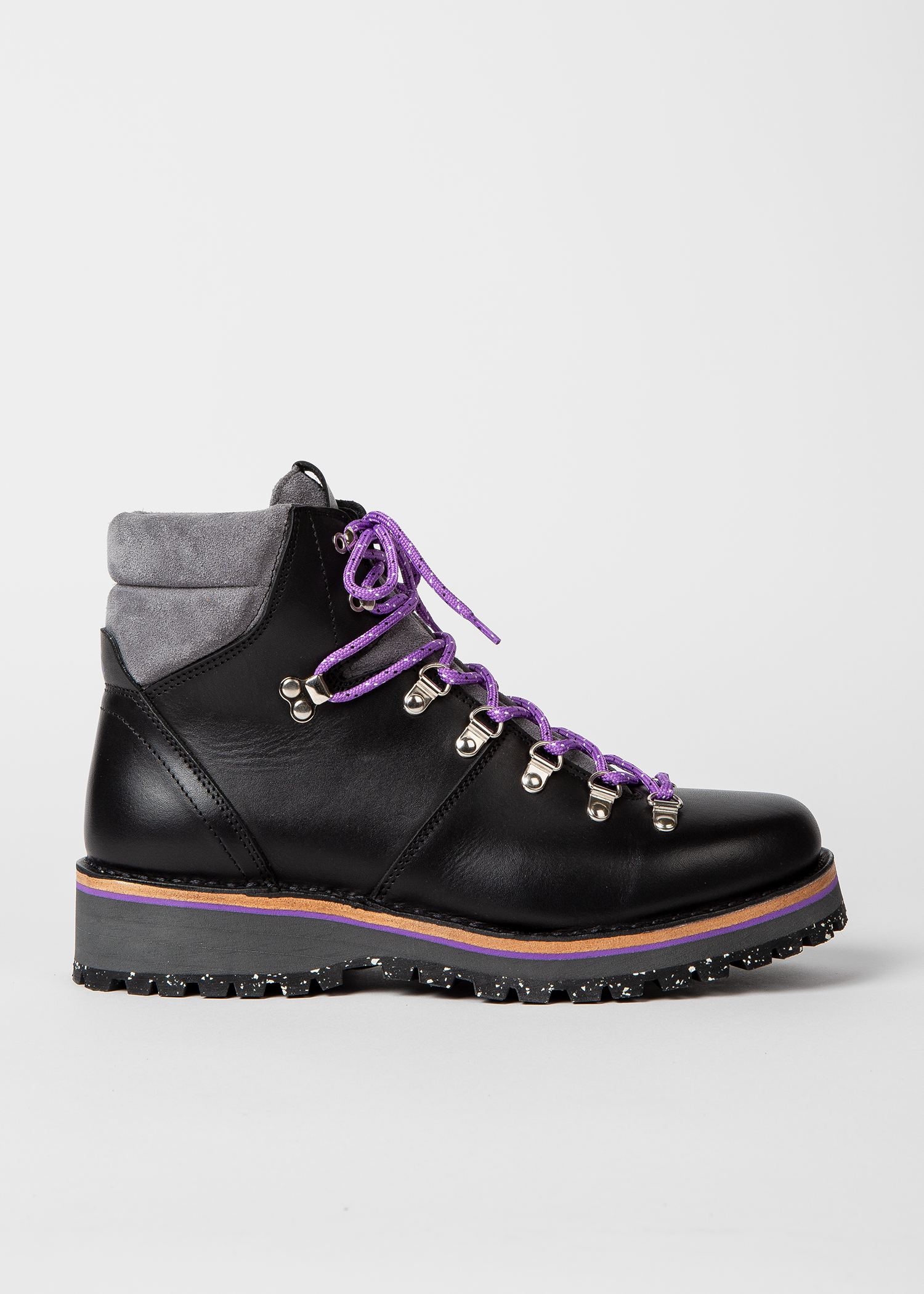 These black leather 'Ash' hiking style boots feature contrasting purple ...