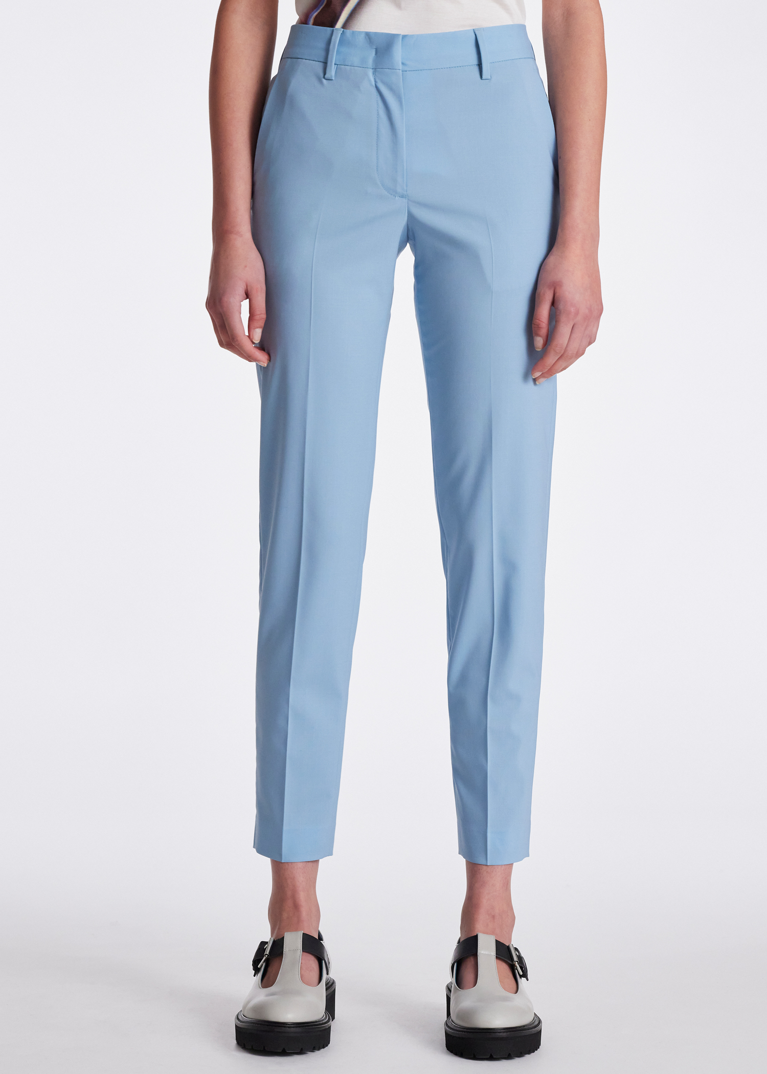 Women's Light Blue Tailored-Fit Wool-Blend Trousers