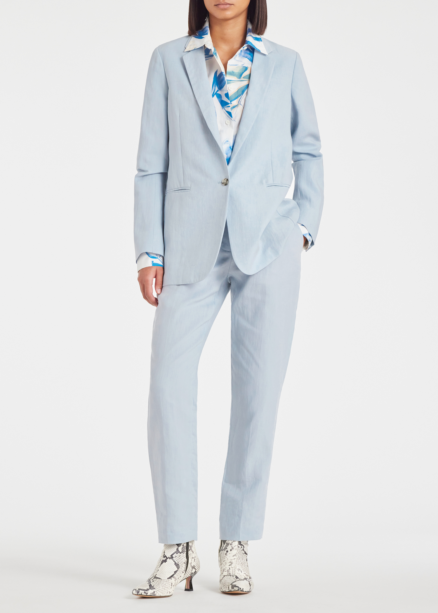 Women's Pale Blue Linen One-Button Suit