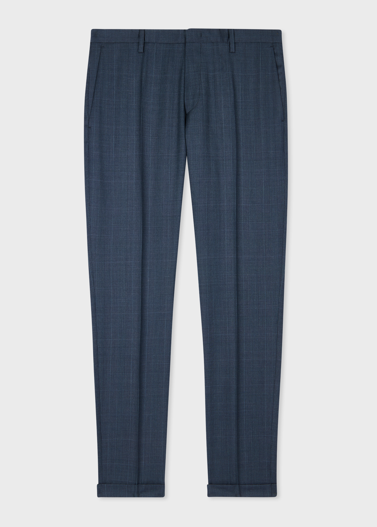 Men's Slim-Fit Slate Blue Check Wool Trousers