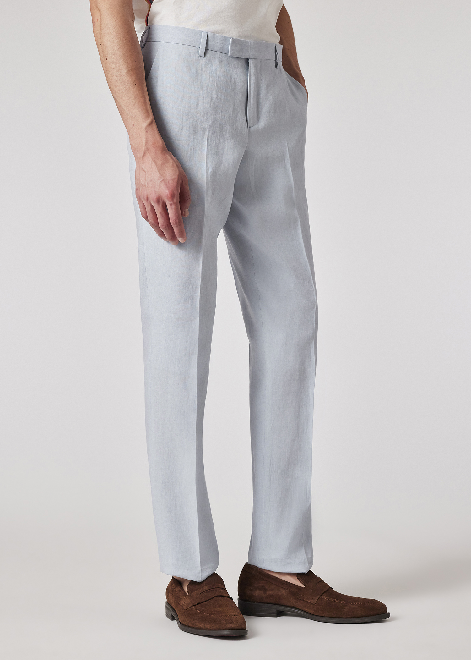 Men's Light Blue Linen Tapered-Fit Trousers