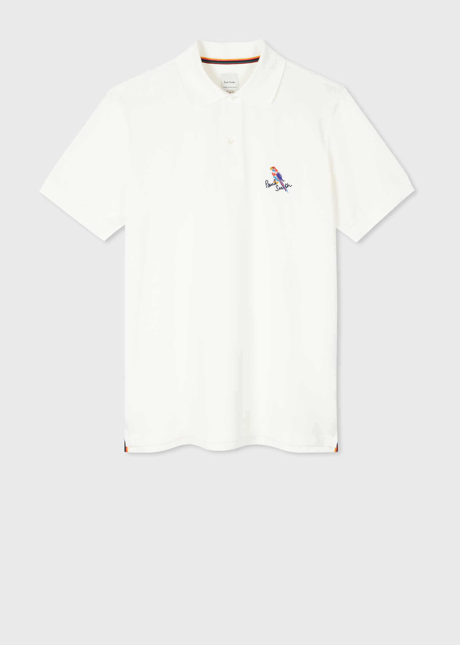 Men's White Embroidered 'Bird' Cotton Polo Shirt