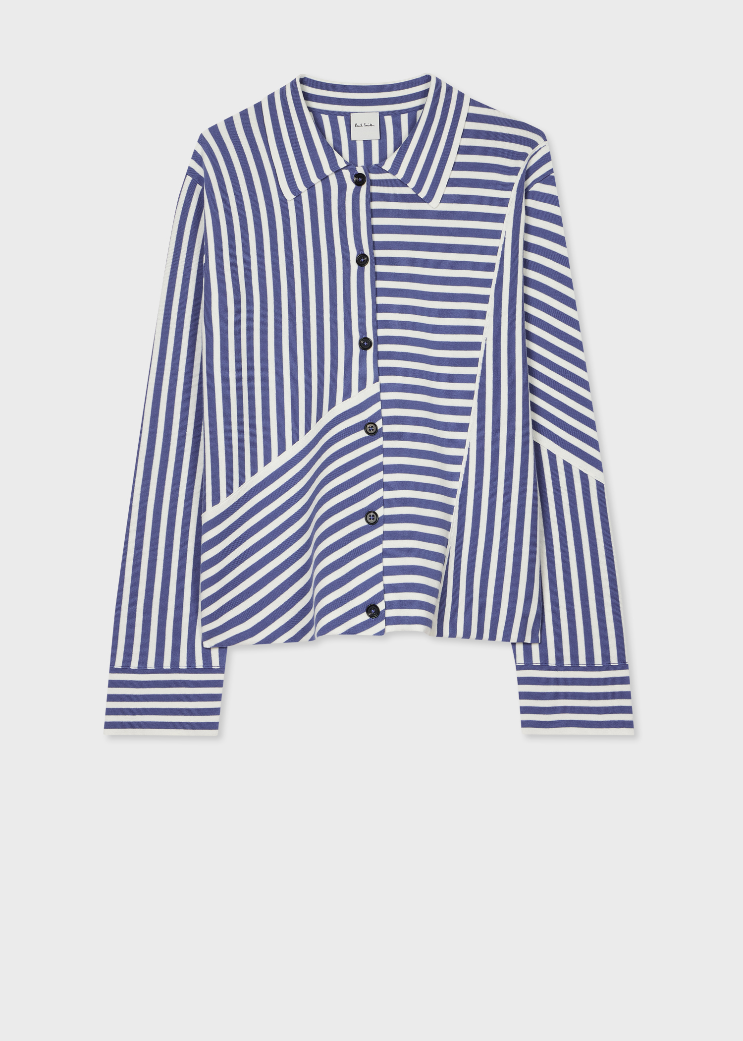 Women's Blue and White Mixed Stripe Knitted Jacket