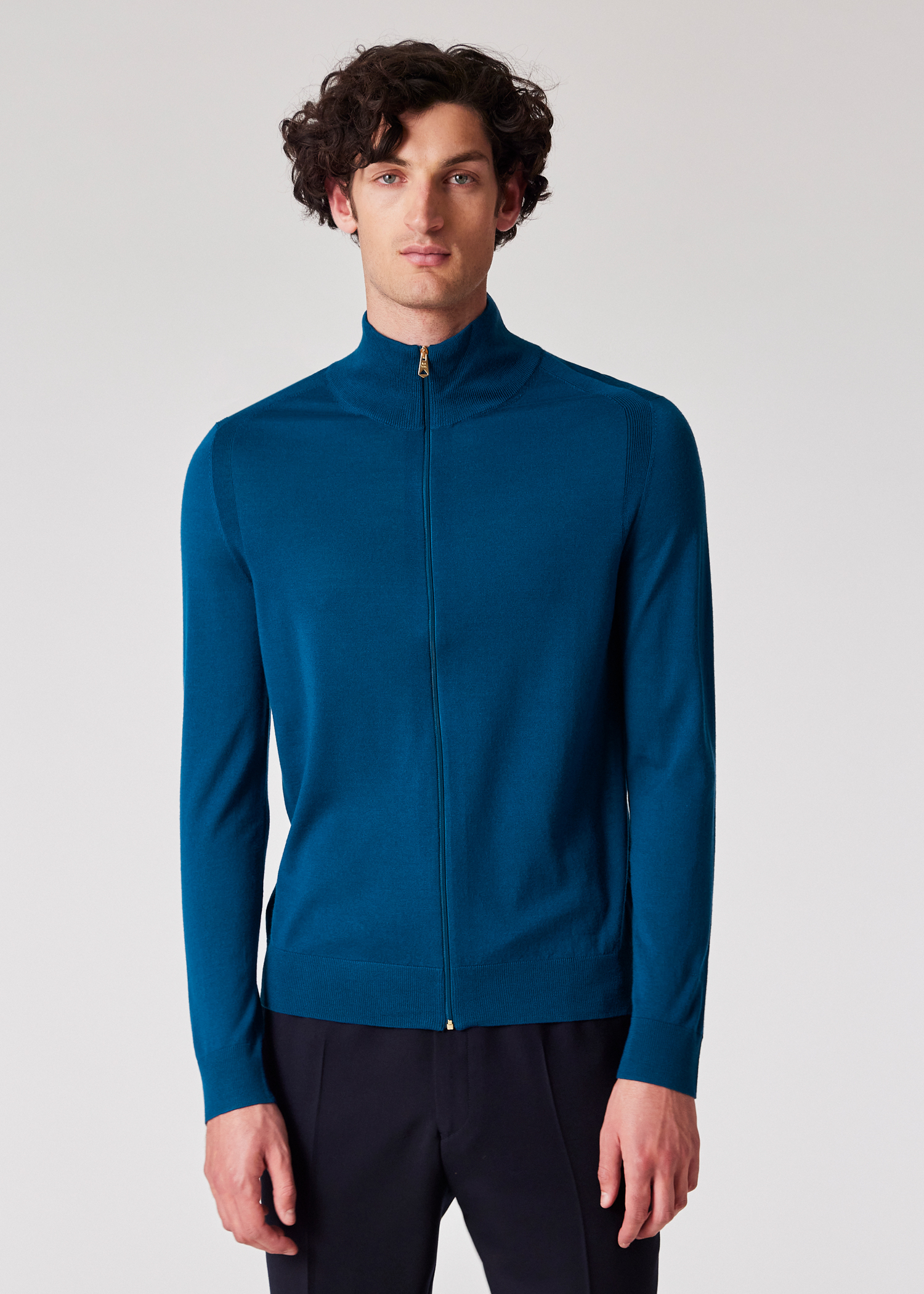 Paul Smith Mid Blue Merino Wool Full Zip Cardigan | King's Cross