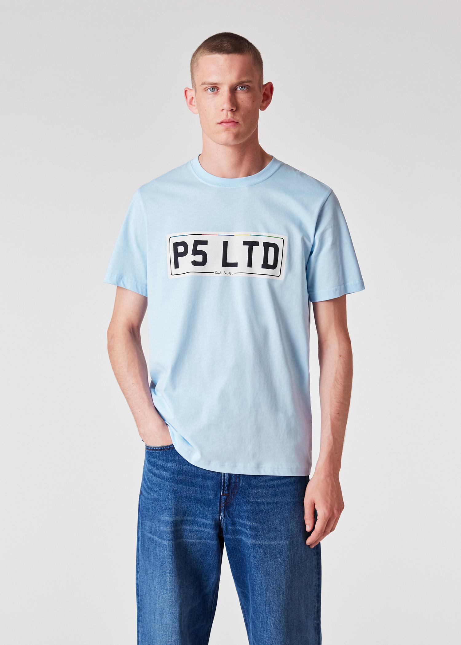 Men's Powder Blue 'Number Plate' Print T-Shirt
