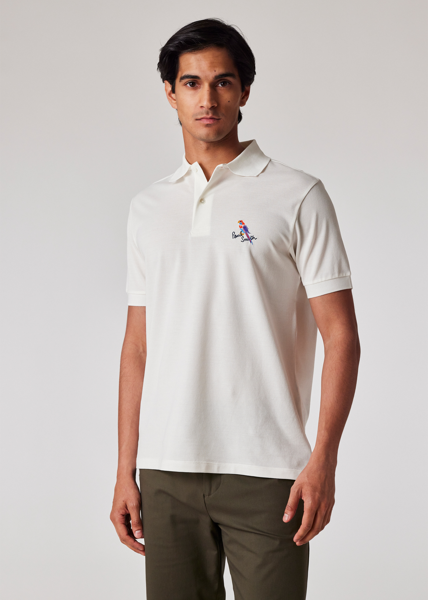 Paul Smith White Embroidered 'Bird' Cotton Polo Shirt | King's Cross
