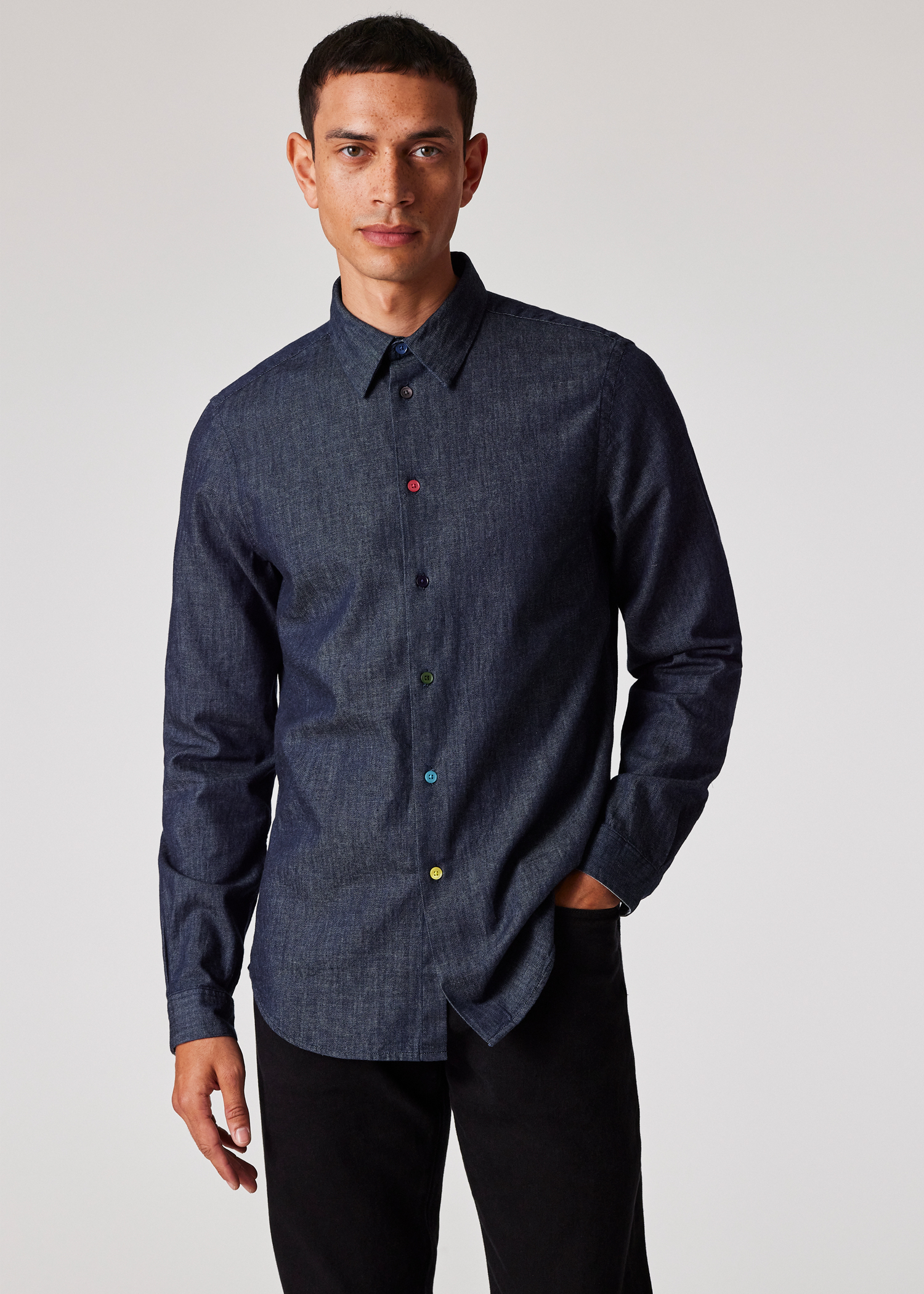 Men's Tailored-Fit Indigo Rinse Cotton Shirt