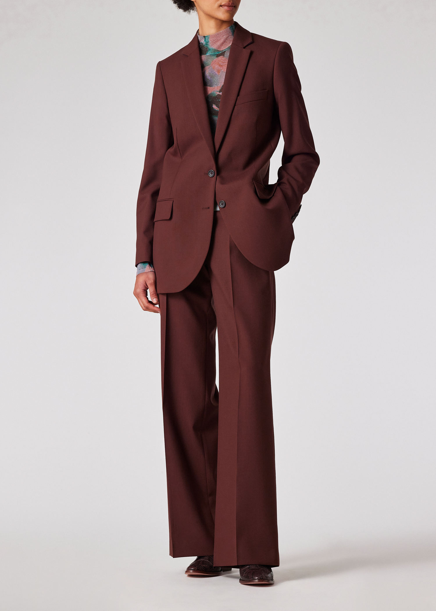 Women's Brown Hopsack Wool Suit