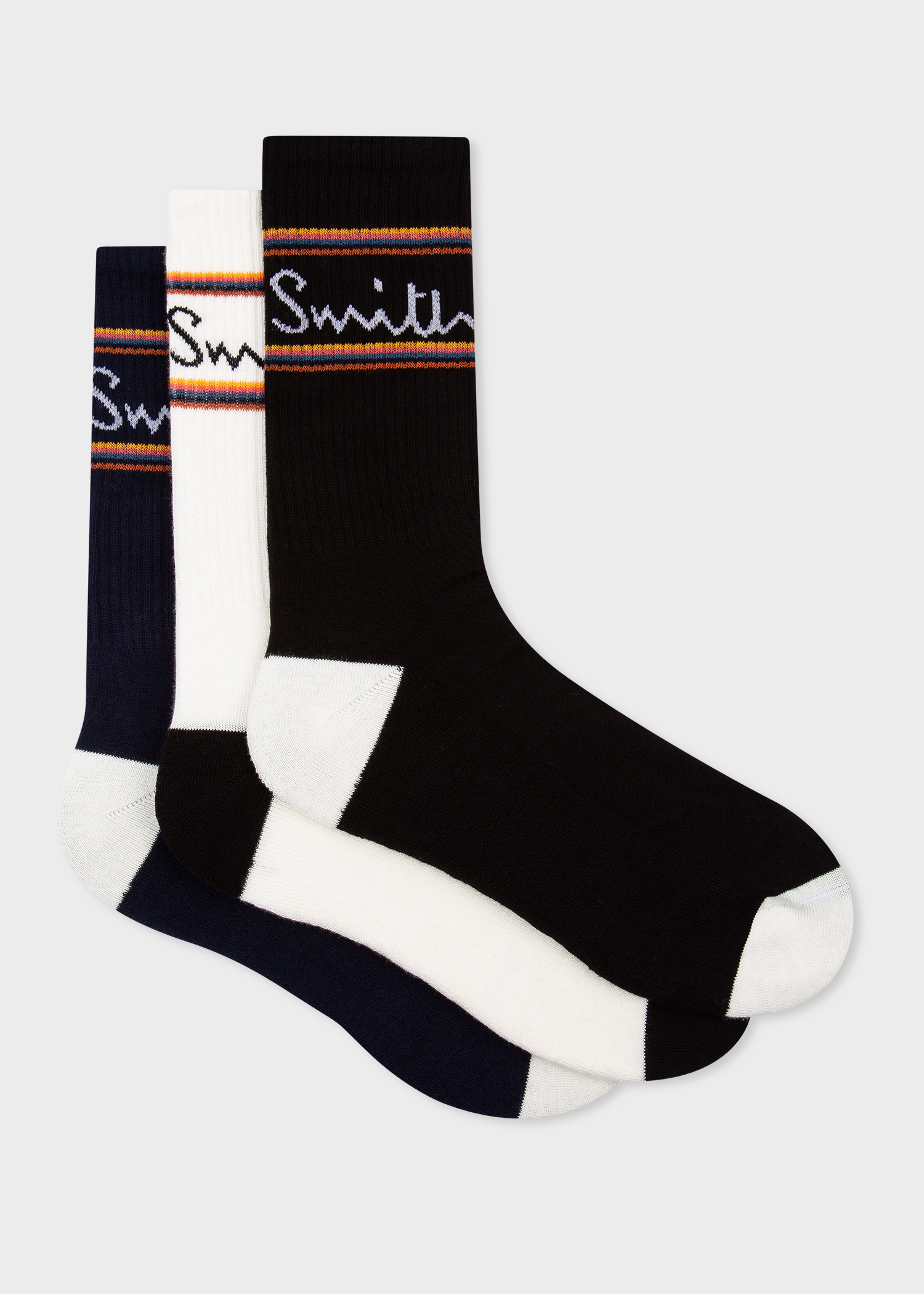 Tri-Colour 'Artist Stripe' Logo Sports Cotton-Blend Socks Three Pack