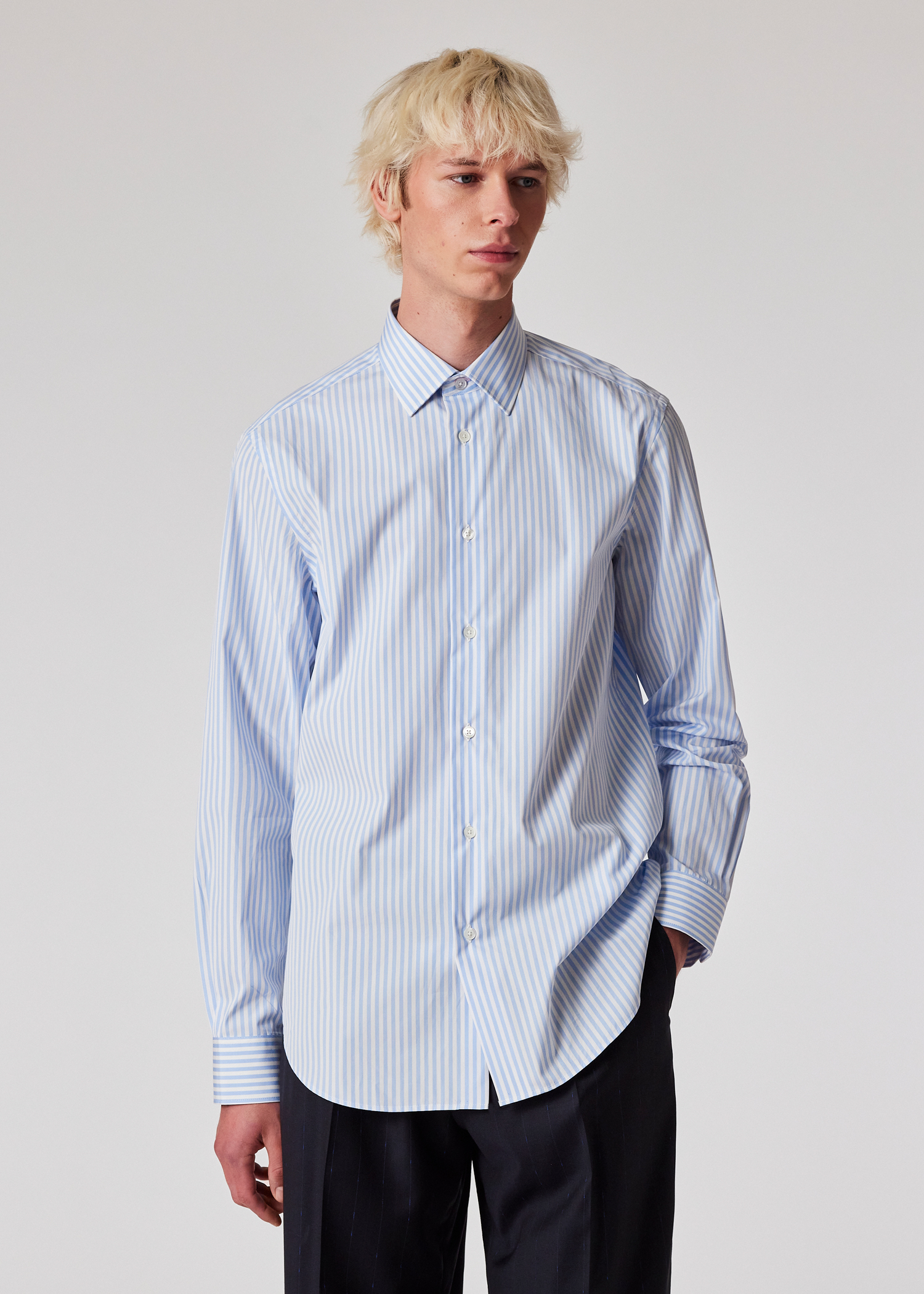 Men's Tailored-Fit Light Blue Stripe Cotton Shirt
