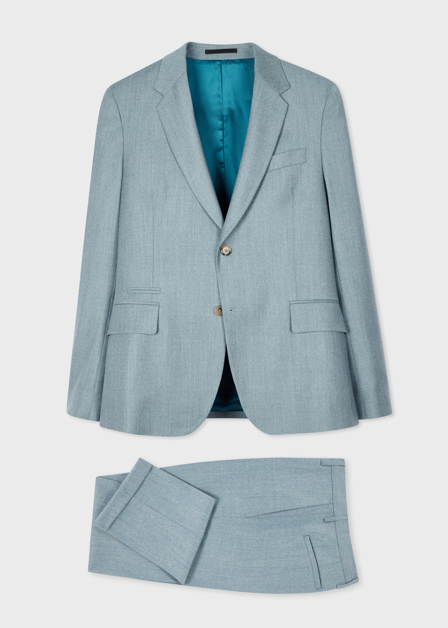 Men's Tailored-Fit Light Blue Overdyed Wool-Cashmere Flannel Suit
