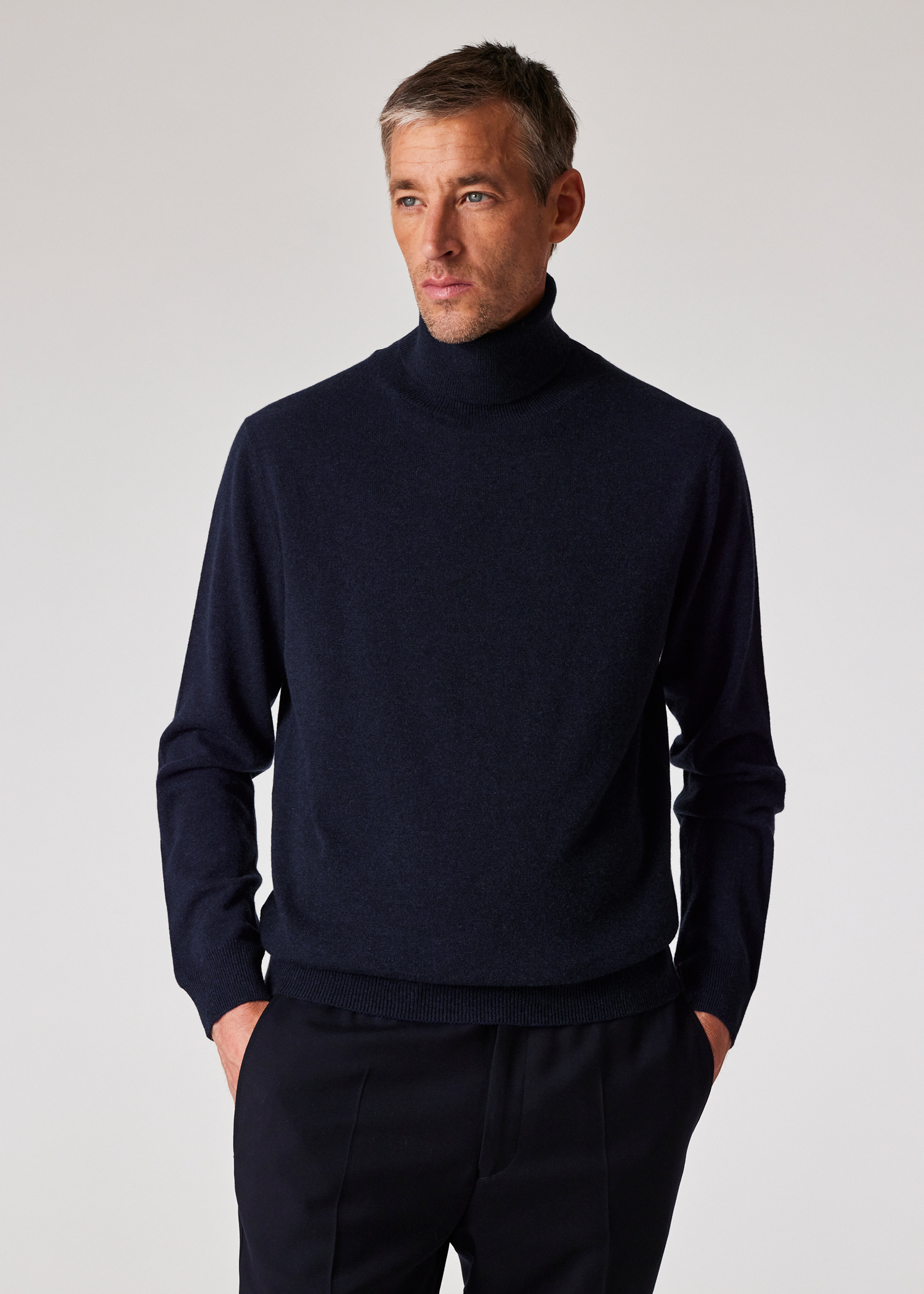 Men's Navy Cashmere Roll Neck Sweater