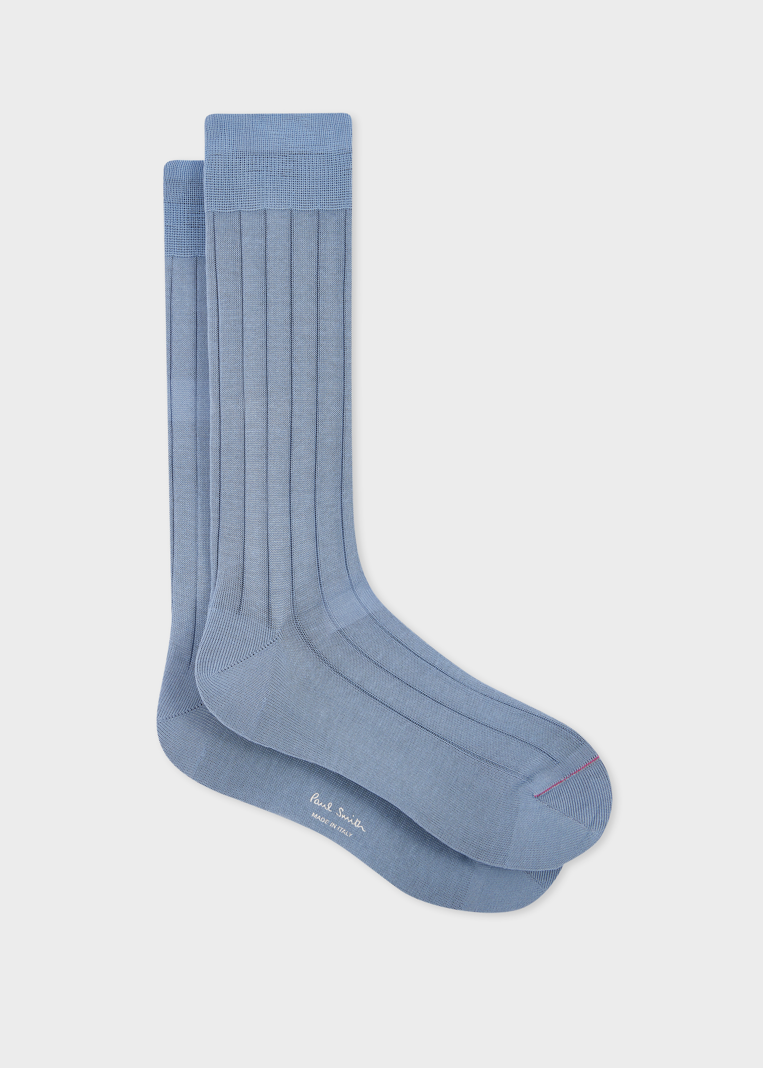 Light Blue Mercerised Cotton-Blend Ribbed Socks Paul Smith