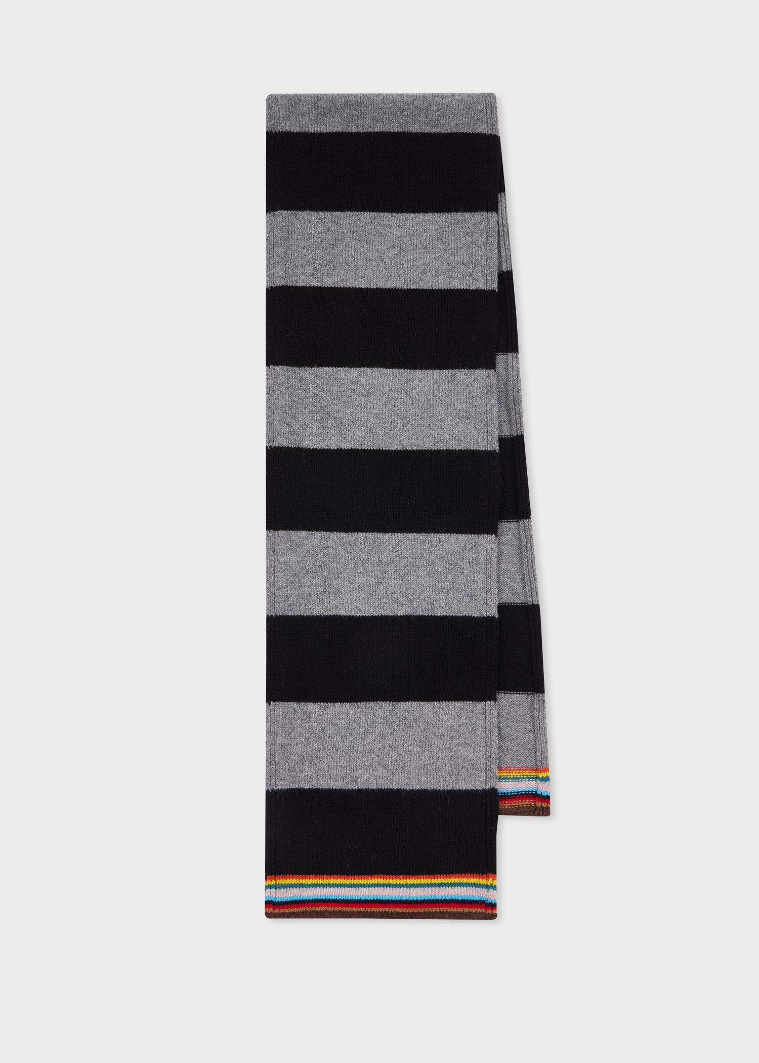 Men's Black and Grey Block Stripe Scarf with 'Signature Stripe' Trim
