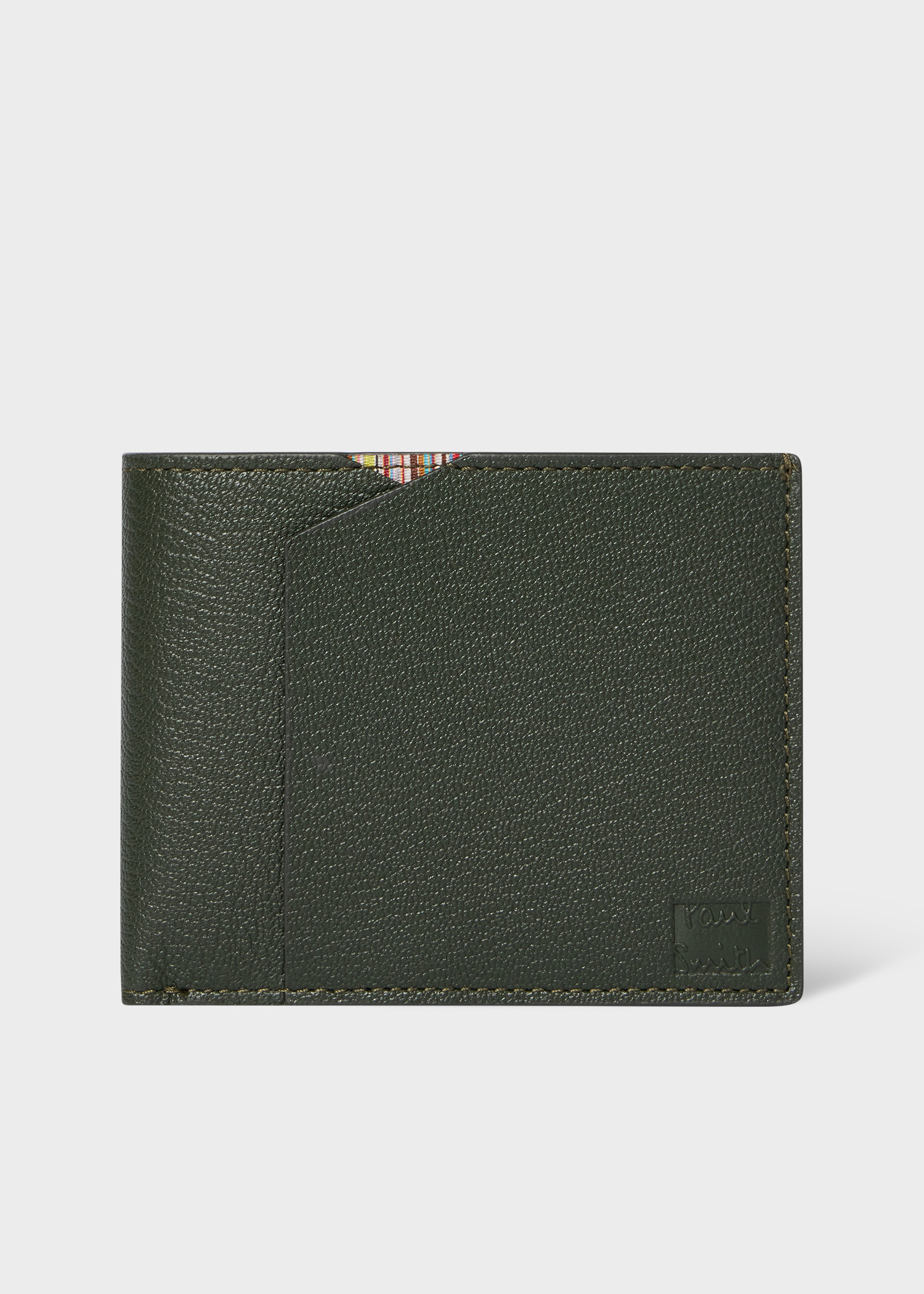 Men's Dark Green Grained Leather Compact Billfold Wallet