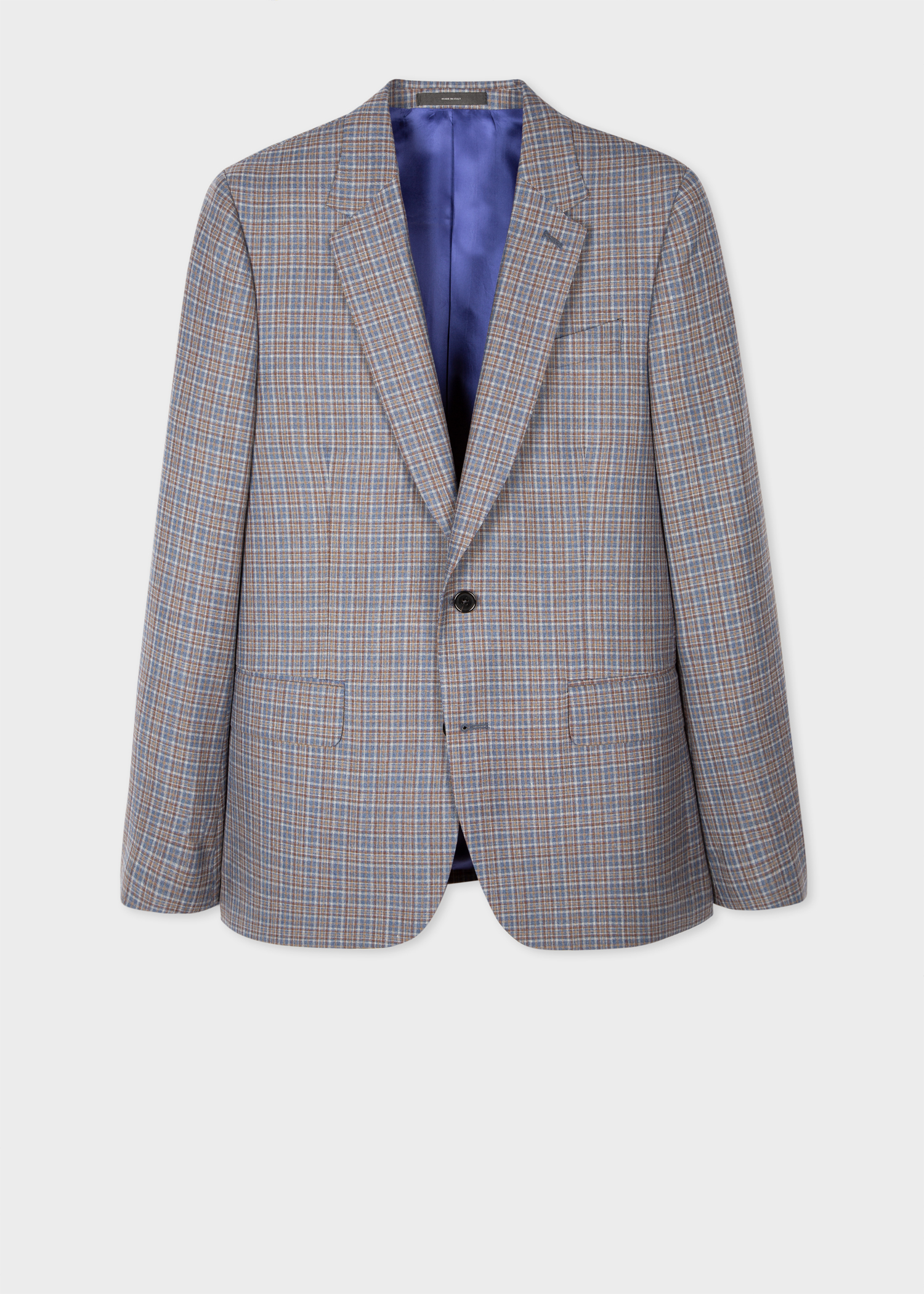 Men's Tailored-Fit Grey Check Wool Blazer