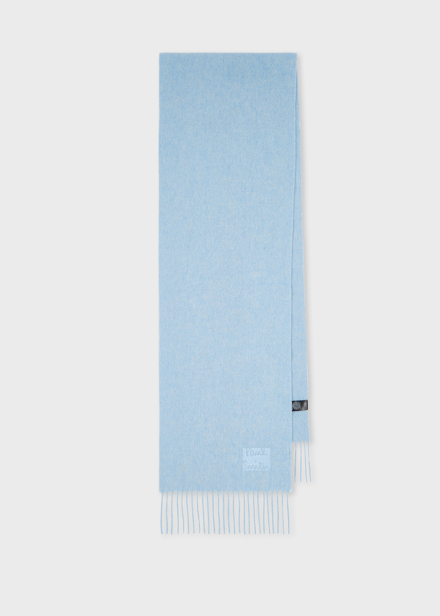 Light Blue Tonal Embroidered Logo Cashmere Scarf