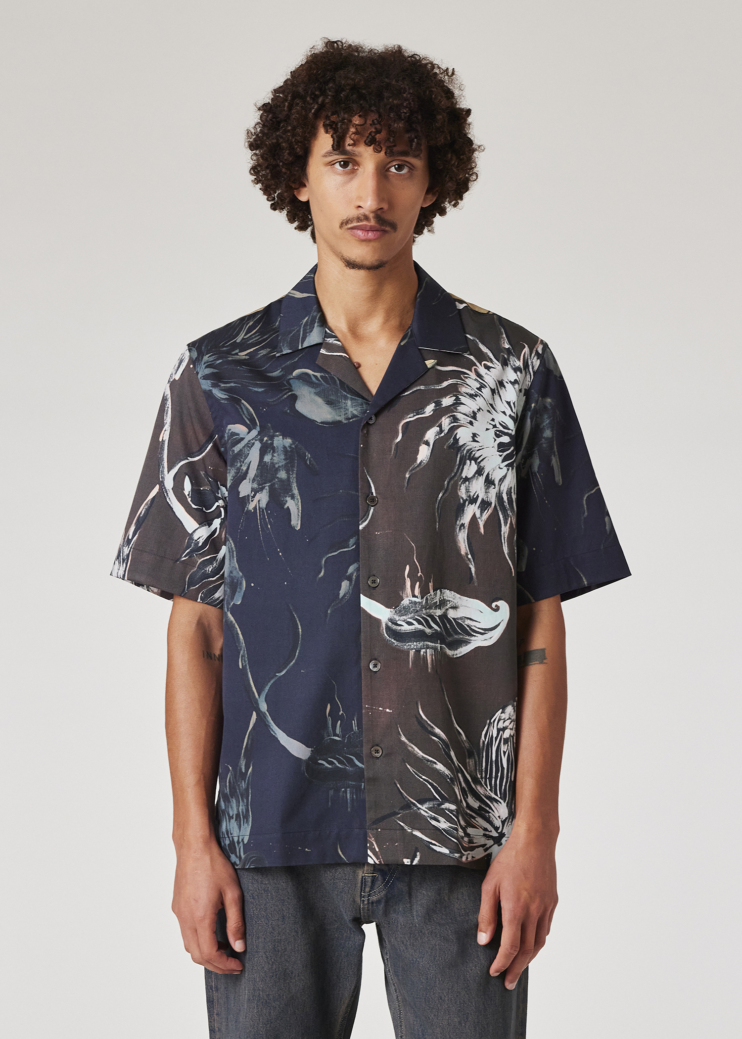 Paul Smith Navy Mixed Panelled 'Thistleberry' Shirt | King's Cross