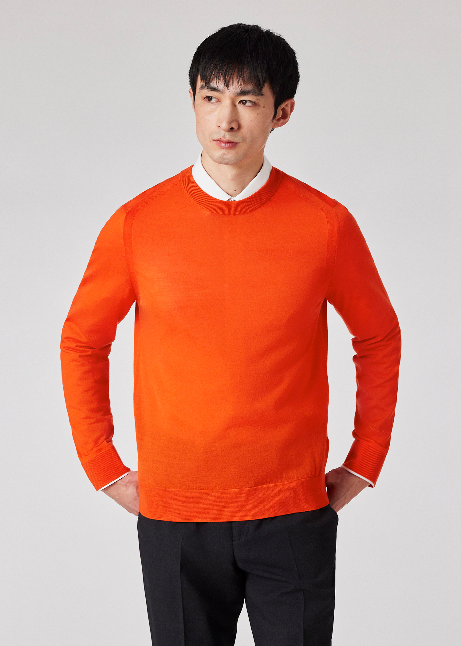 Pull Homme Orange Vif en Laine Mérinos