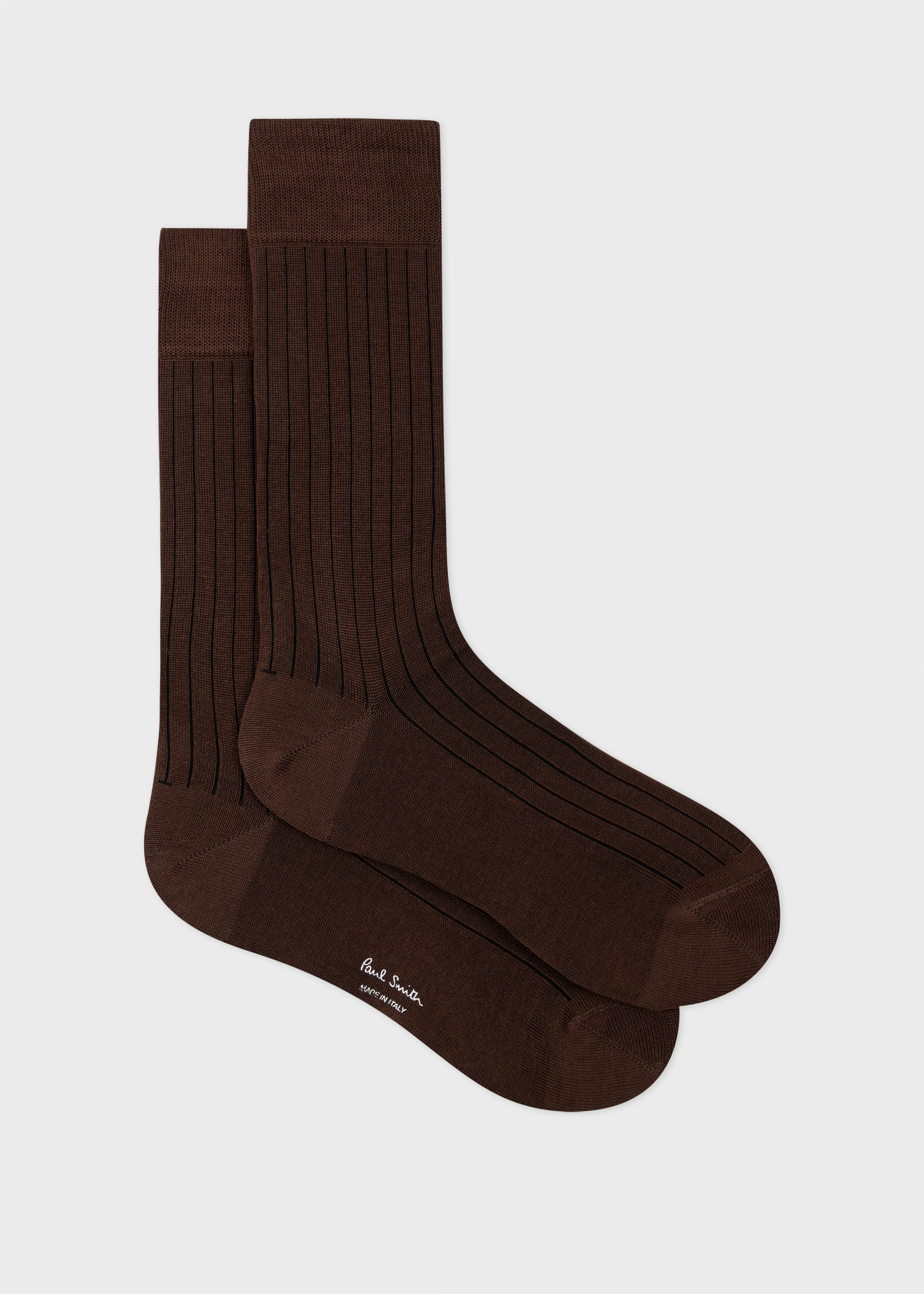 Dark Brown Ribbed Cotton-Blend Socks