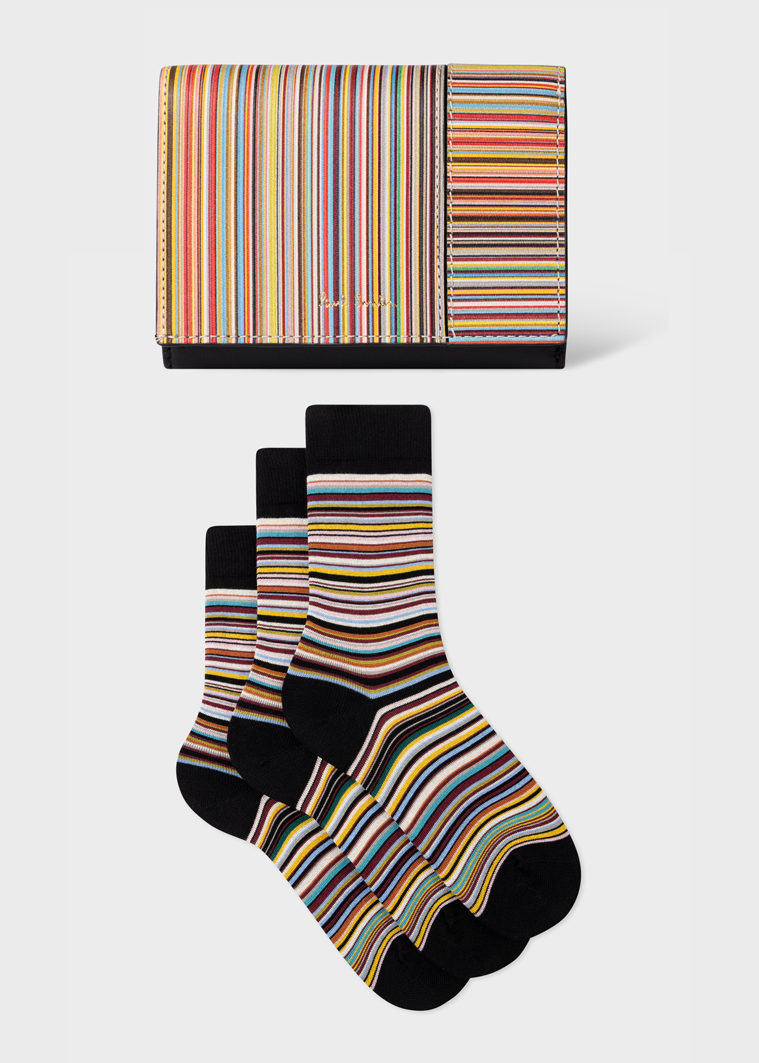 Women's 'Signature Stripe' Tri-Fold Small Purse & Socks Three Pack Gift Set
