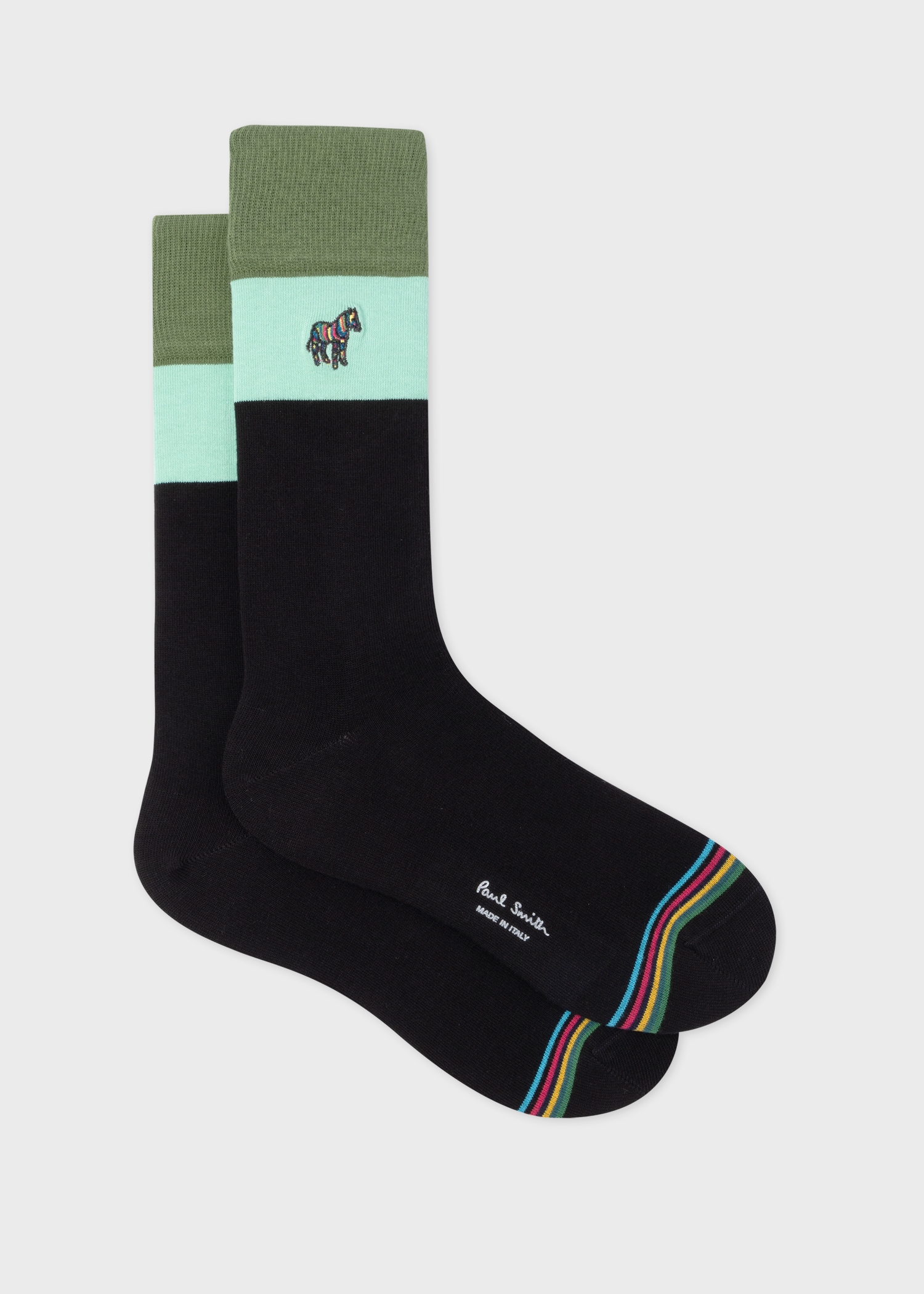 Black Zebra Embroidered Block Cuff Socks