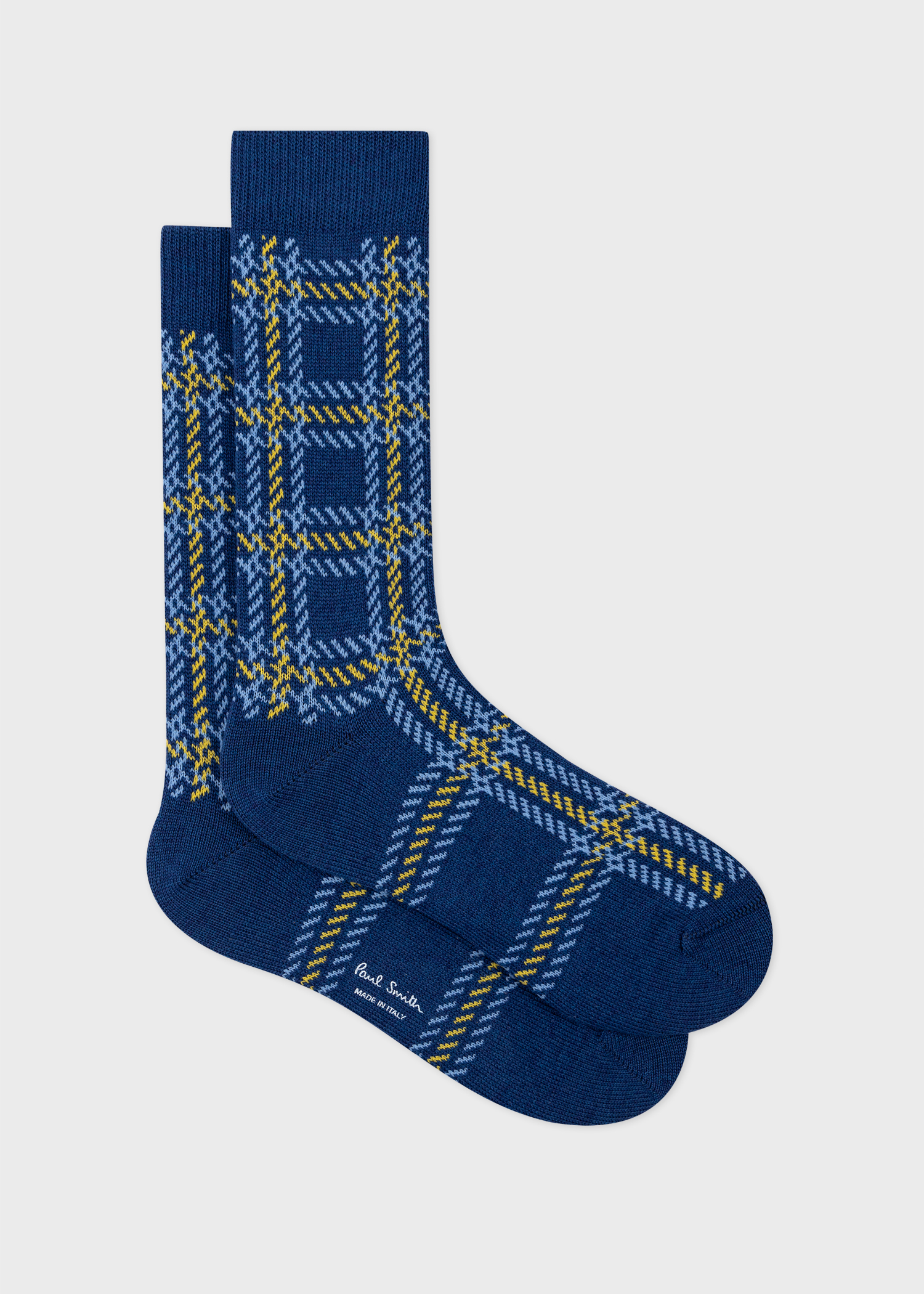 Blue Cotton And Wool-Blend Check Socks