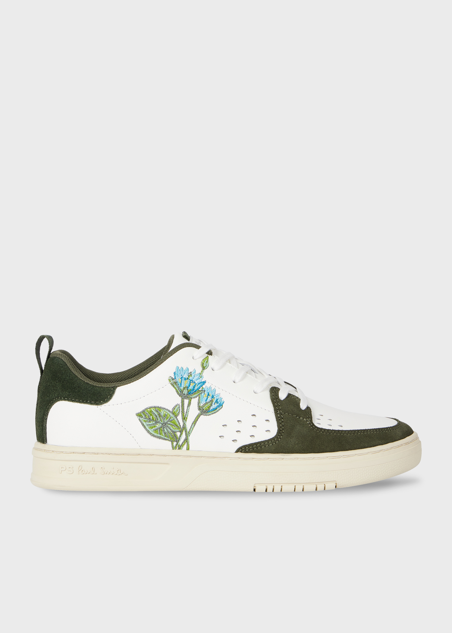 Men's White Embroidered Flower 'Cosmo' Trainers