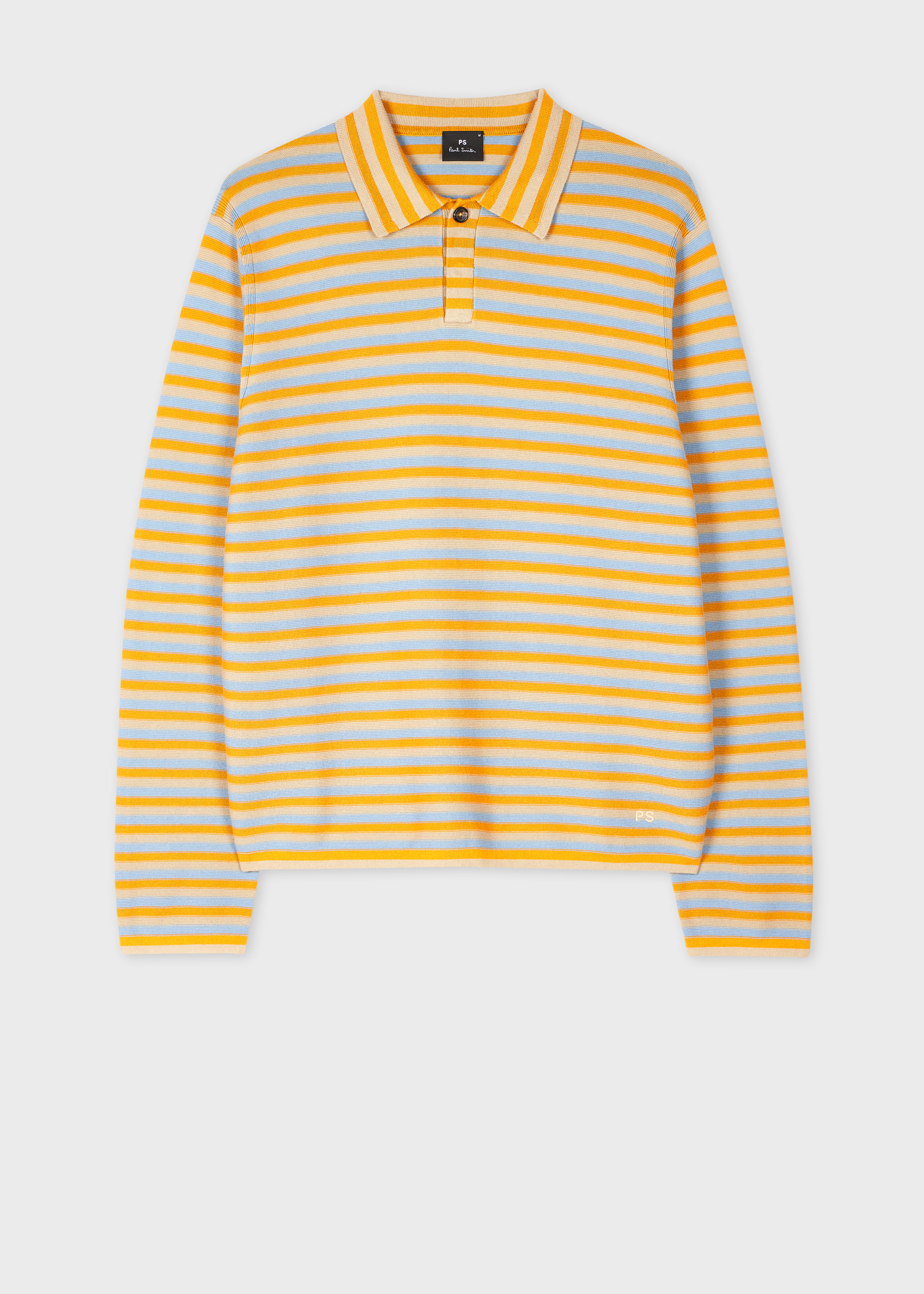 Men's Yellow Faded Stripe Knitted Cotton Polo Shirt