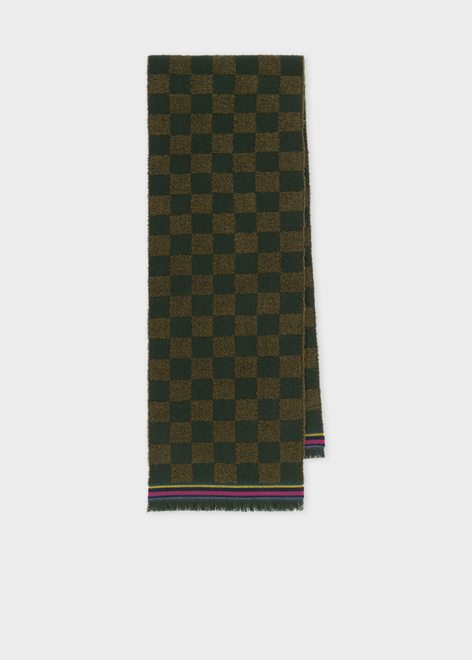 Khaki Wool-Blend 'Checkerboard' Scarf