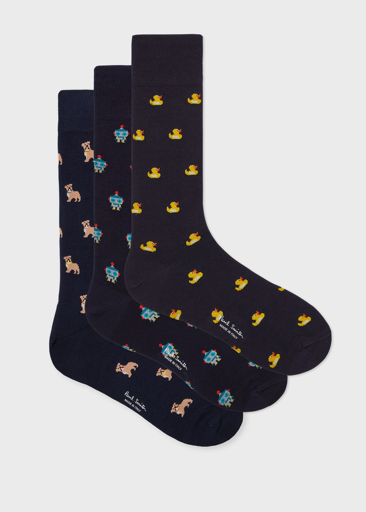 Men's Mixed 'Novelty' Robot Motif Socks Three Pack