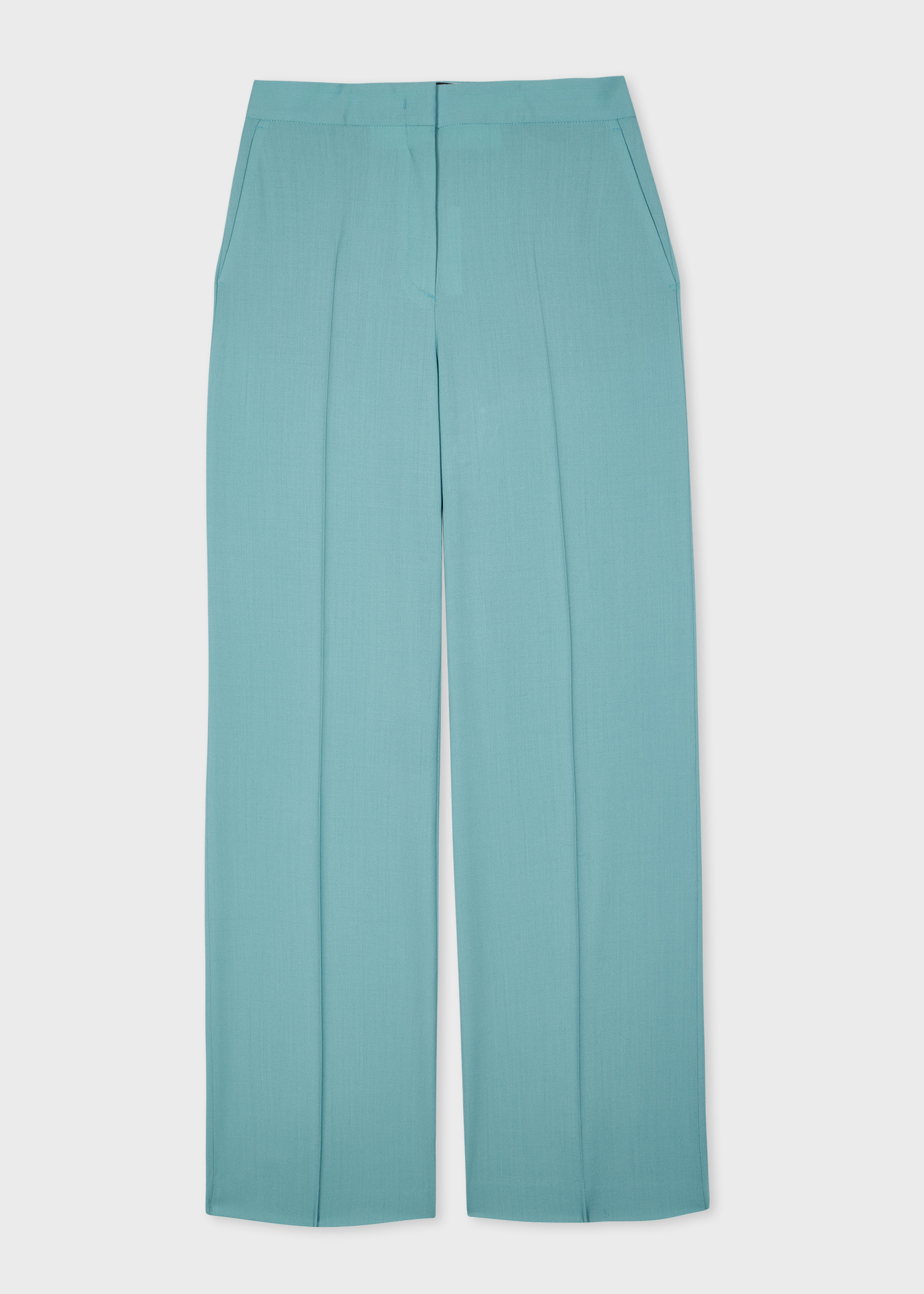 Women's Sea Green Wool Wide-Leg Trousers