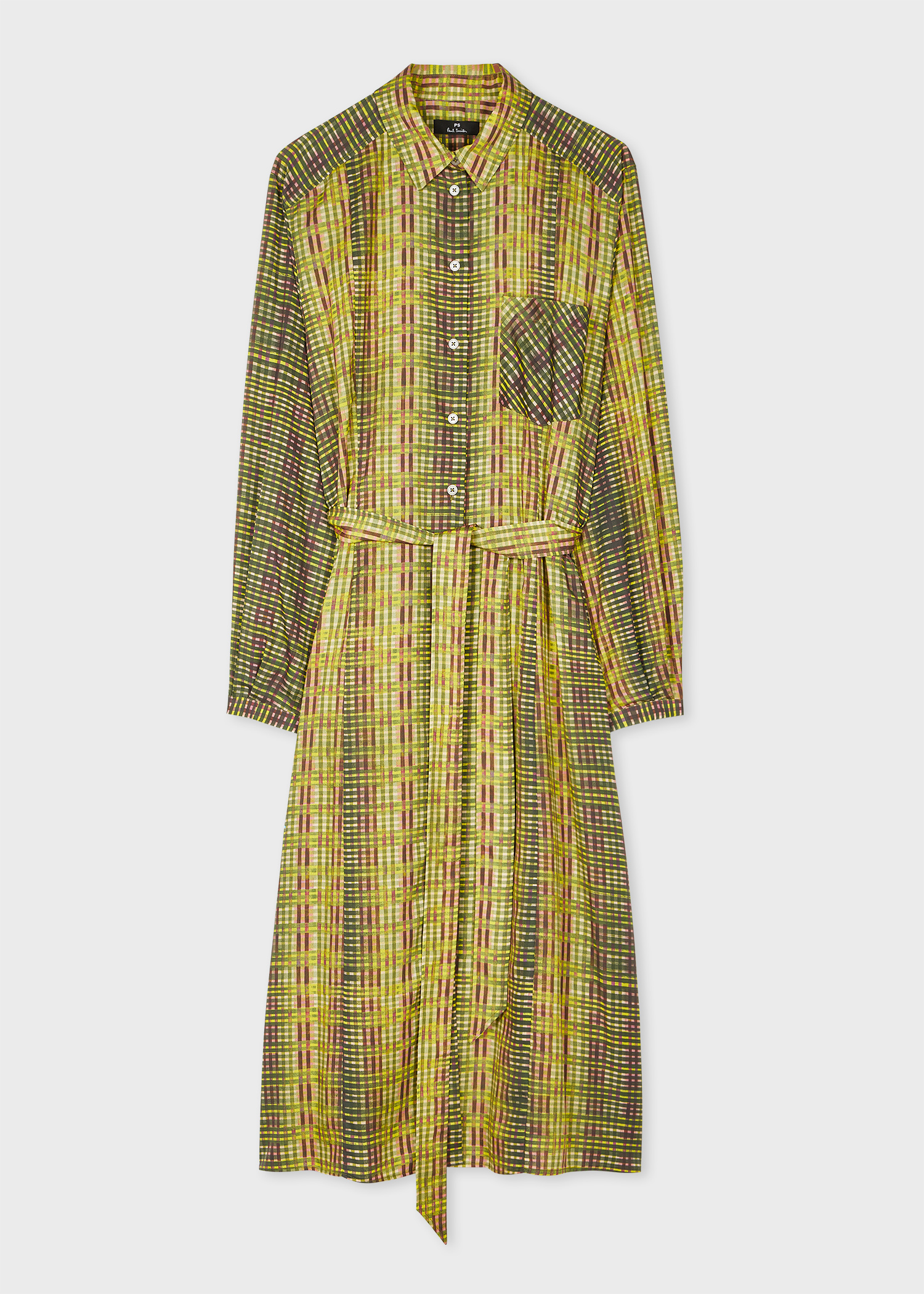 Women's Yellow and Black Check Shirt Dress