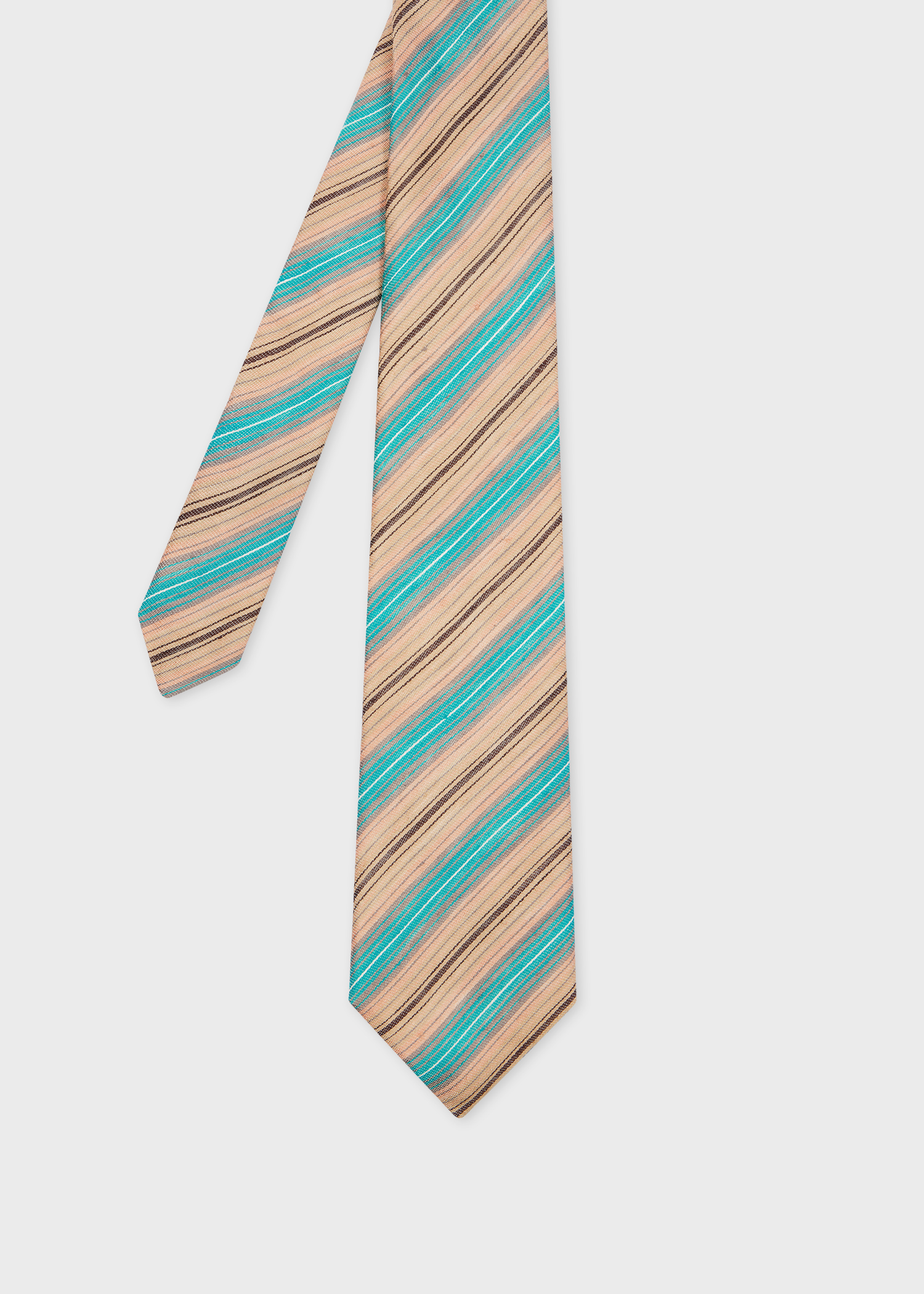 Blue and Orange Mix Stripe Linen-Blend Tie