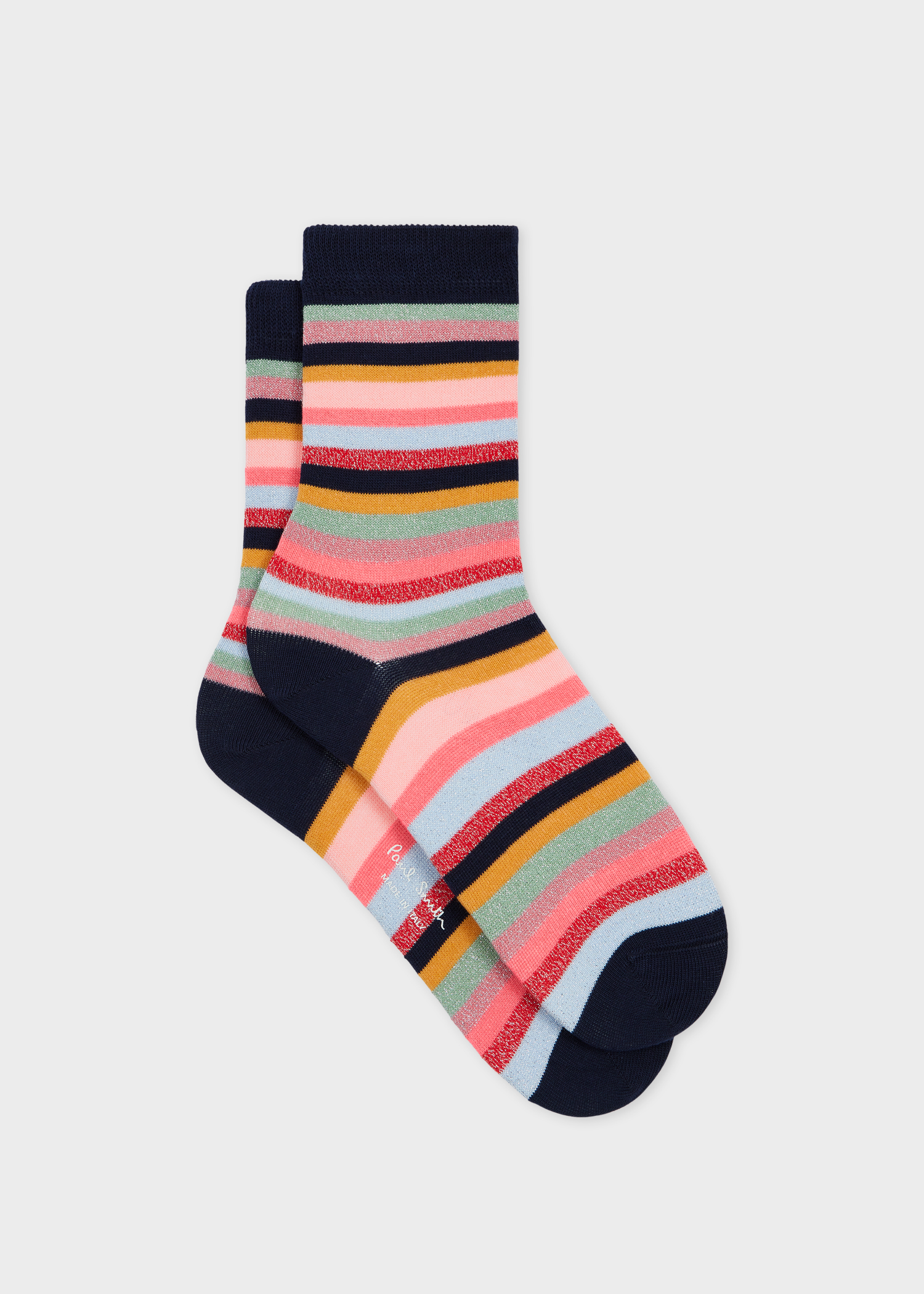 Womens Navy Blue Glitter Stripe Socks