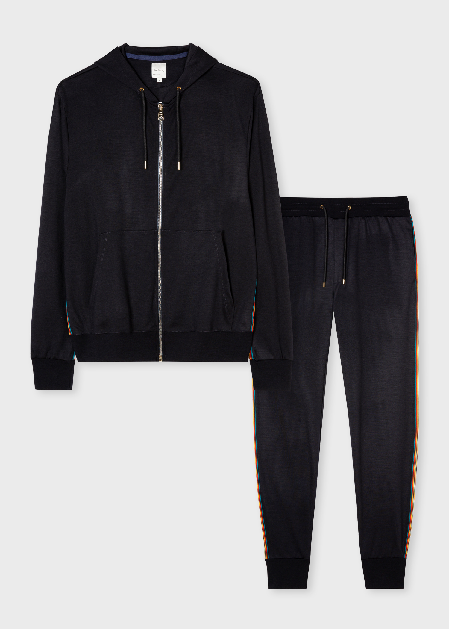 Men's Navy Zip-Front Washable Wool 'Signature Stripe' Hoodie and ...