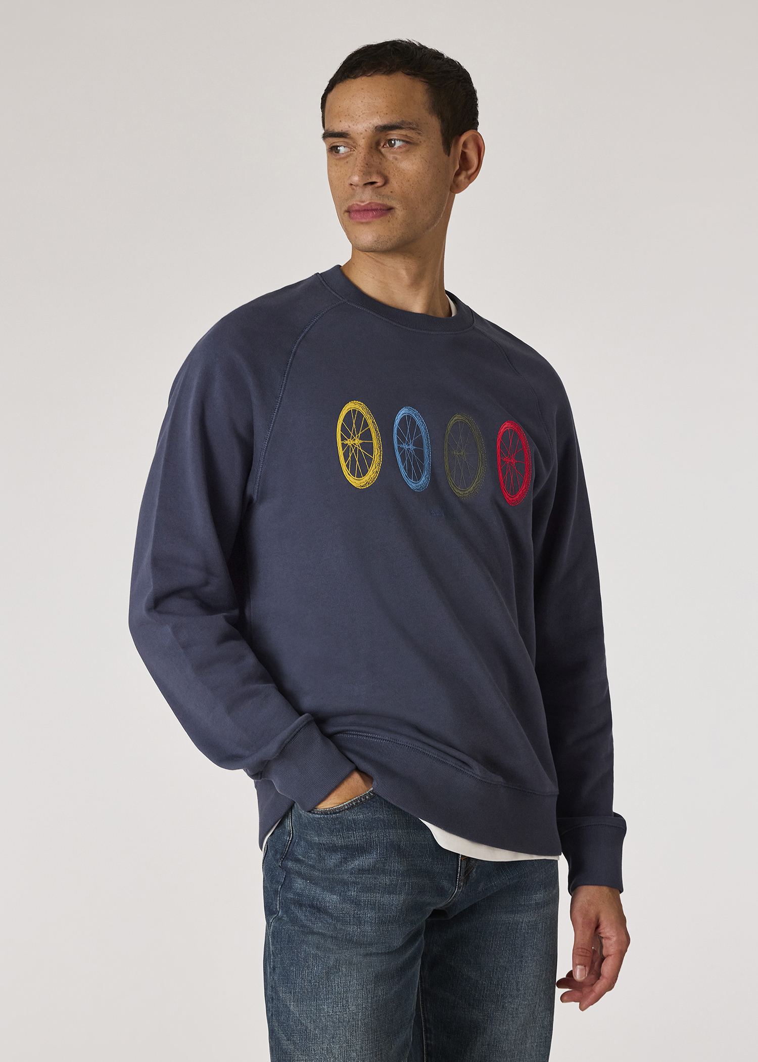 Men's Steel Blue Embroidered Wheels Sweatshirt
