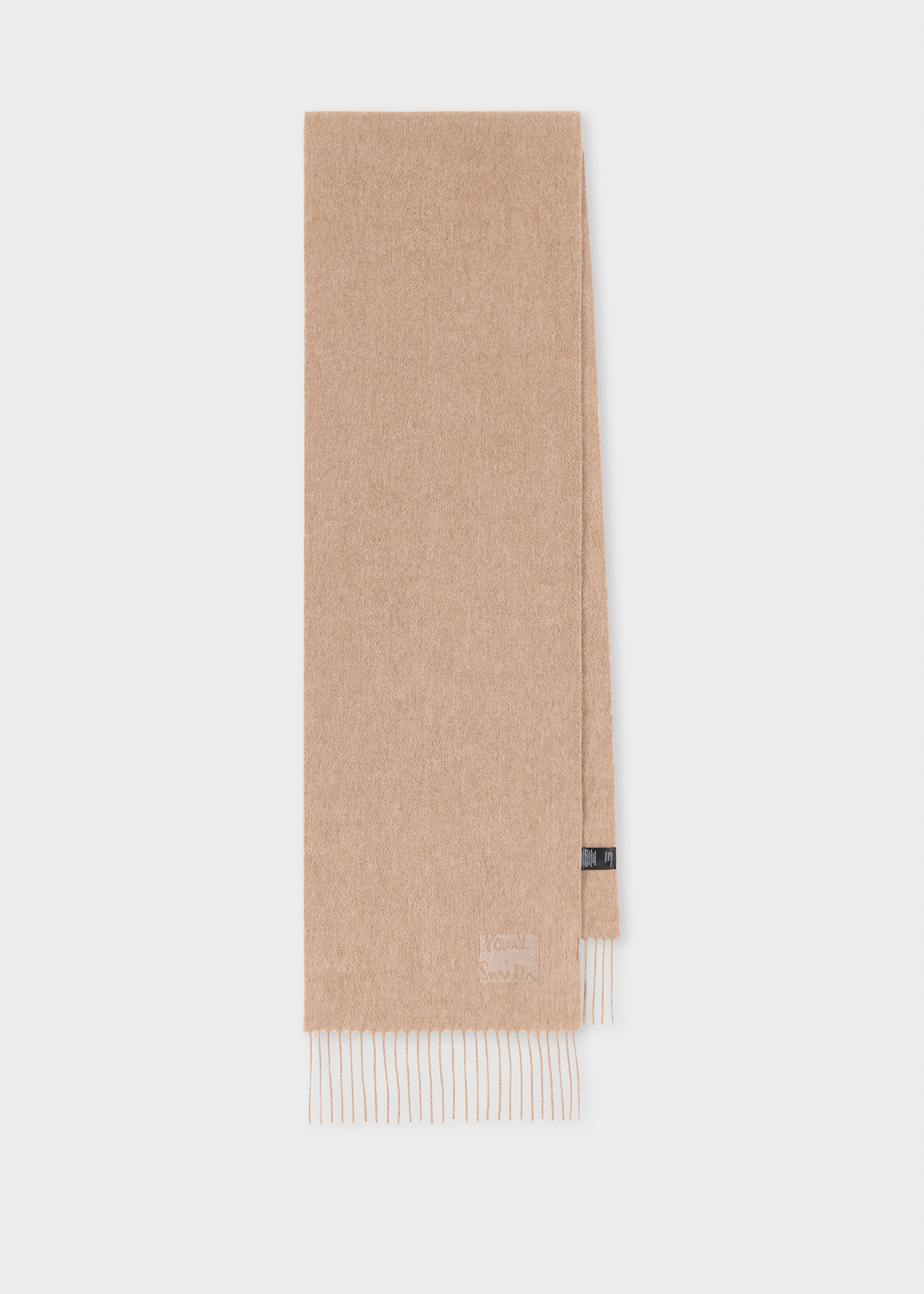 Men's Beige Tonal Embroidered Logo Cashmere Scarf