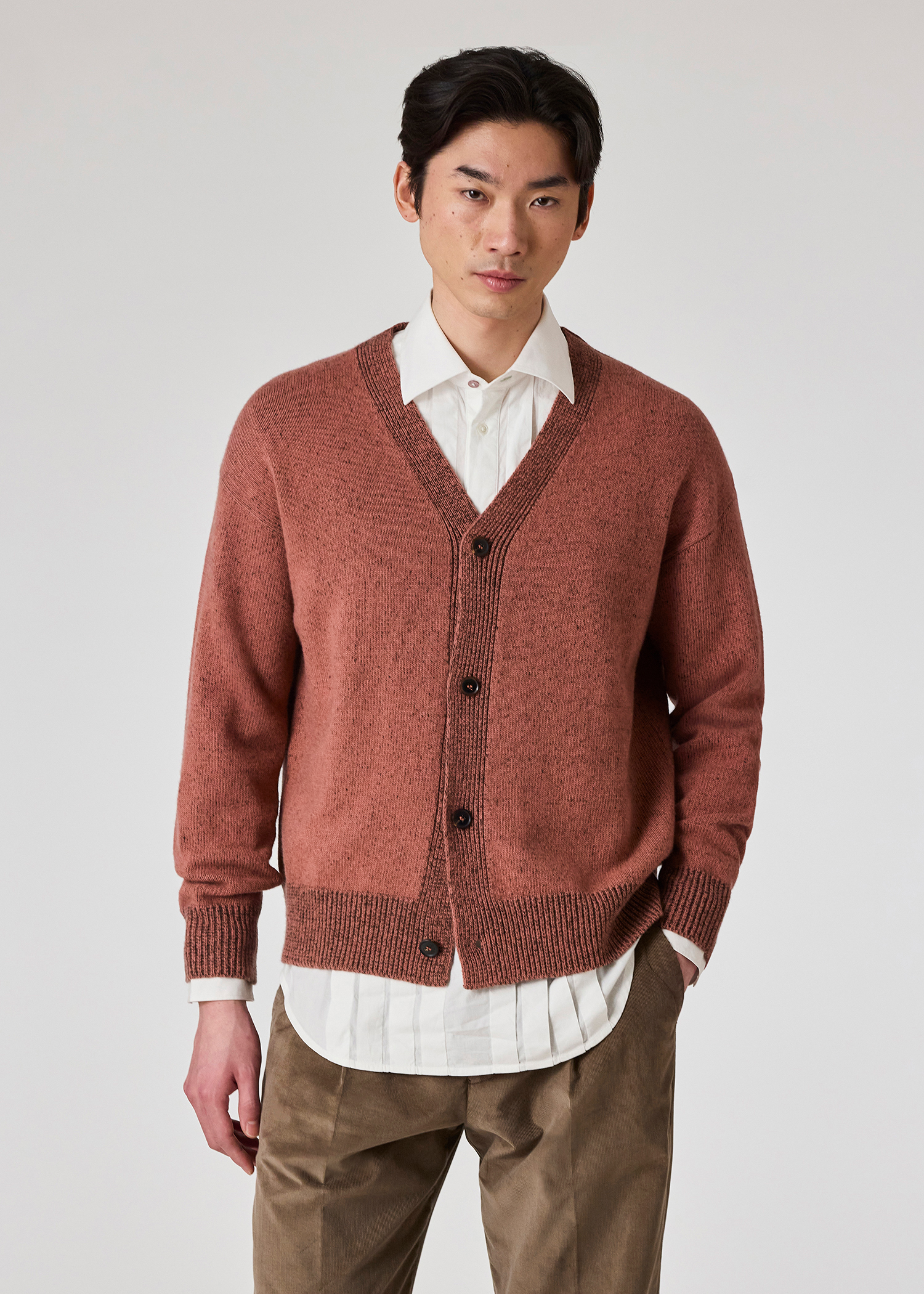 Men's Pale Red Lambswool Cardigan