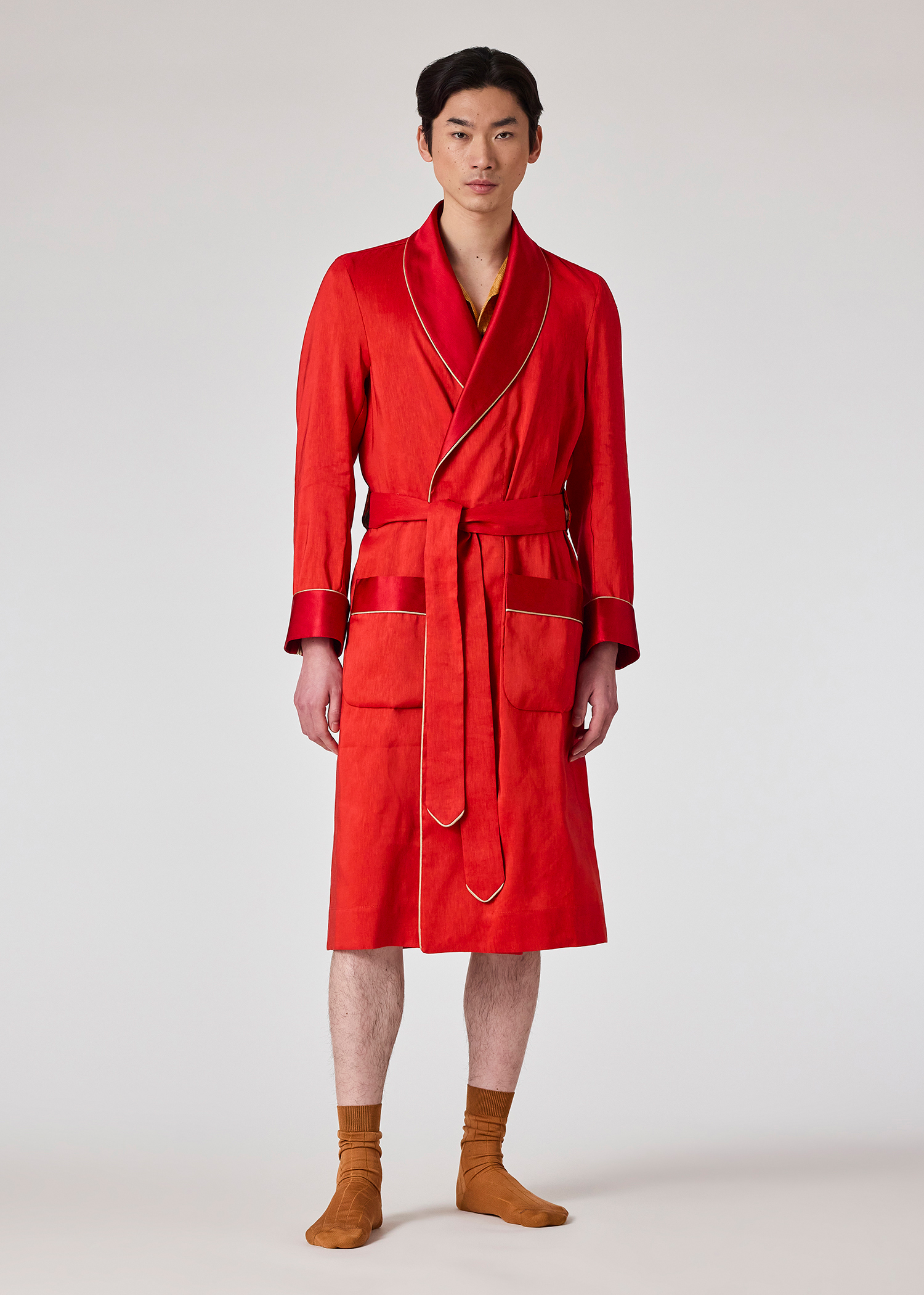 Daniel Hanson pour Paul Smith - Robe de Chambre Rouge en Lin et Soie