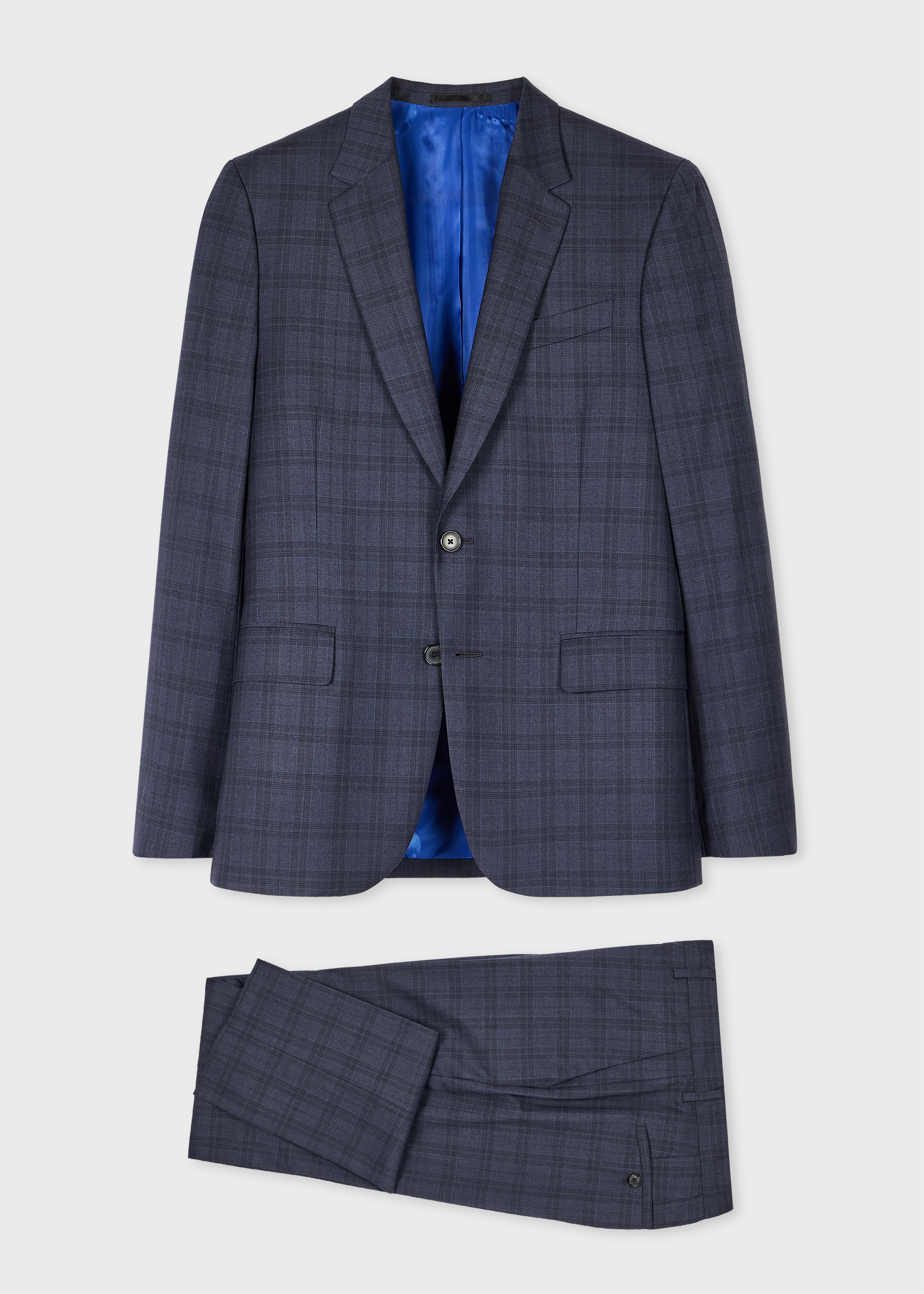 The Soho - Tailored-Fit Slate Blue Check Wool Suit
